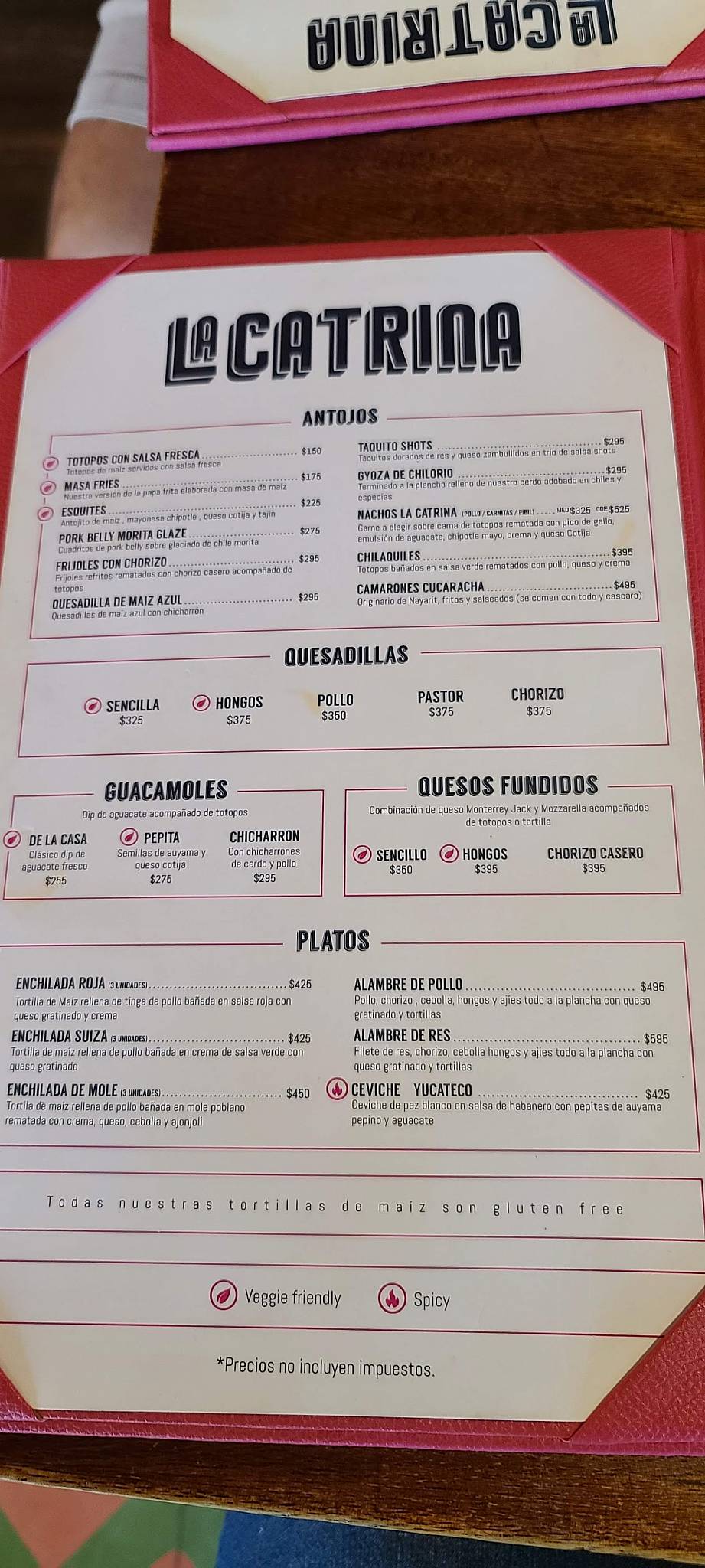 Menu at La Catrina restaurant, Santo Domingo, C. Max Henriquez Ureña