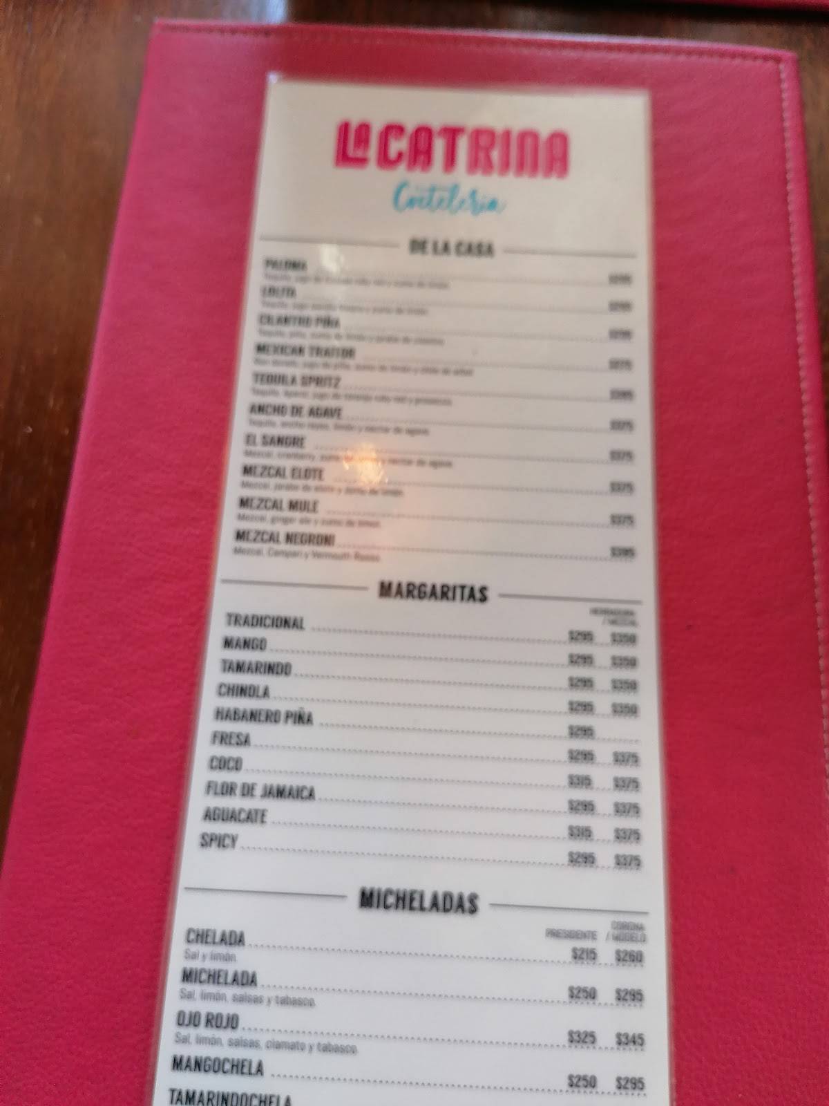 Menu at La Catrina restaurant, Santo Domingo, C. Max Henriquez Ureña