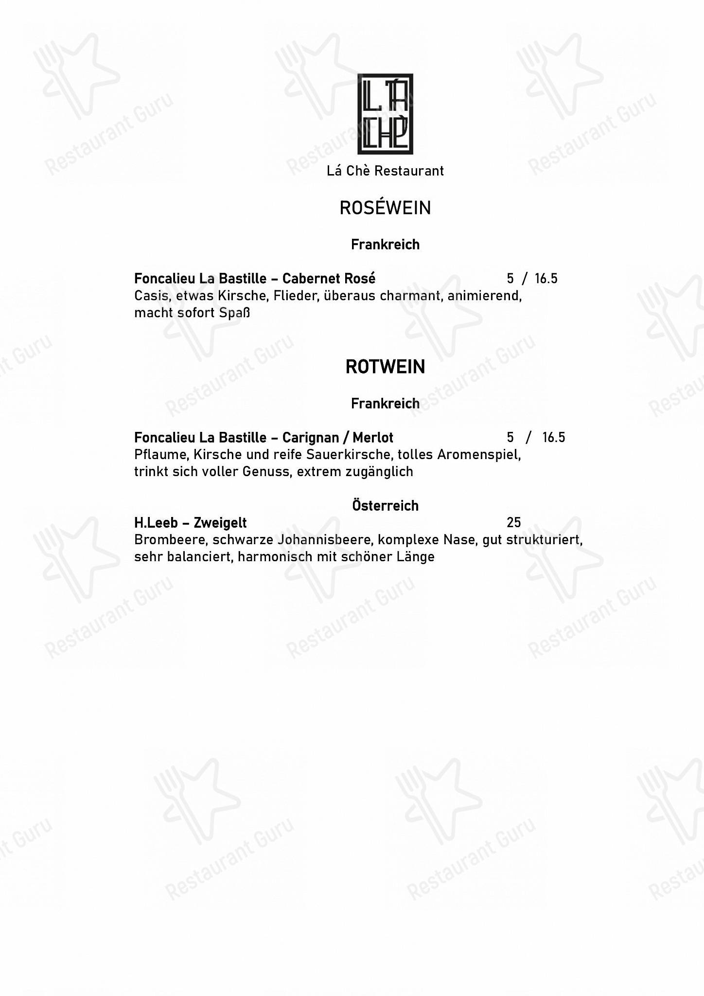Menu at La Che restaurant, Leipzig