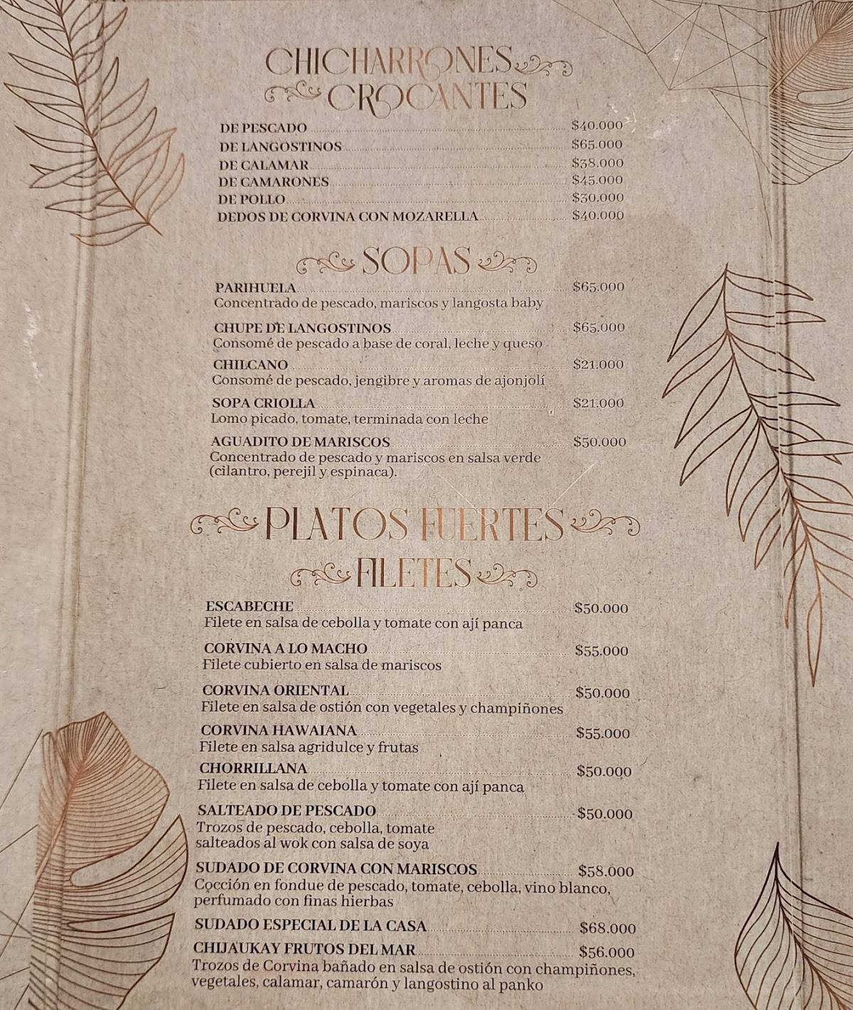 Carta del restaurante La Flor del la Canela, Cali, Av. 6 Bis Nte. # 27-50