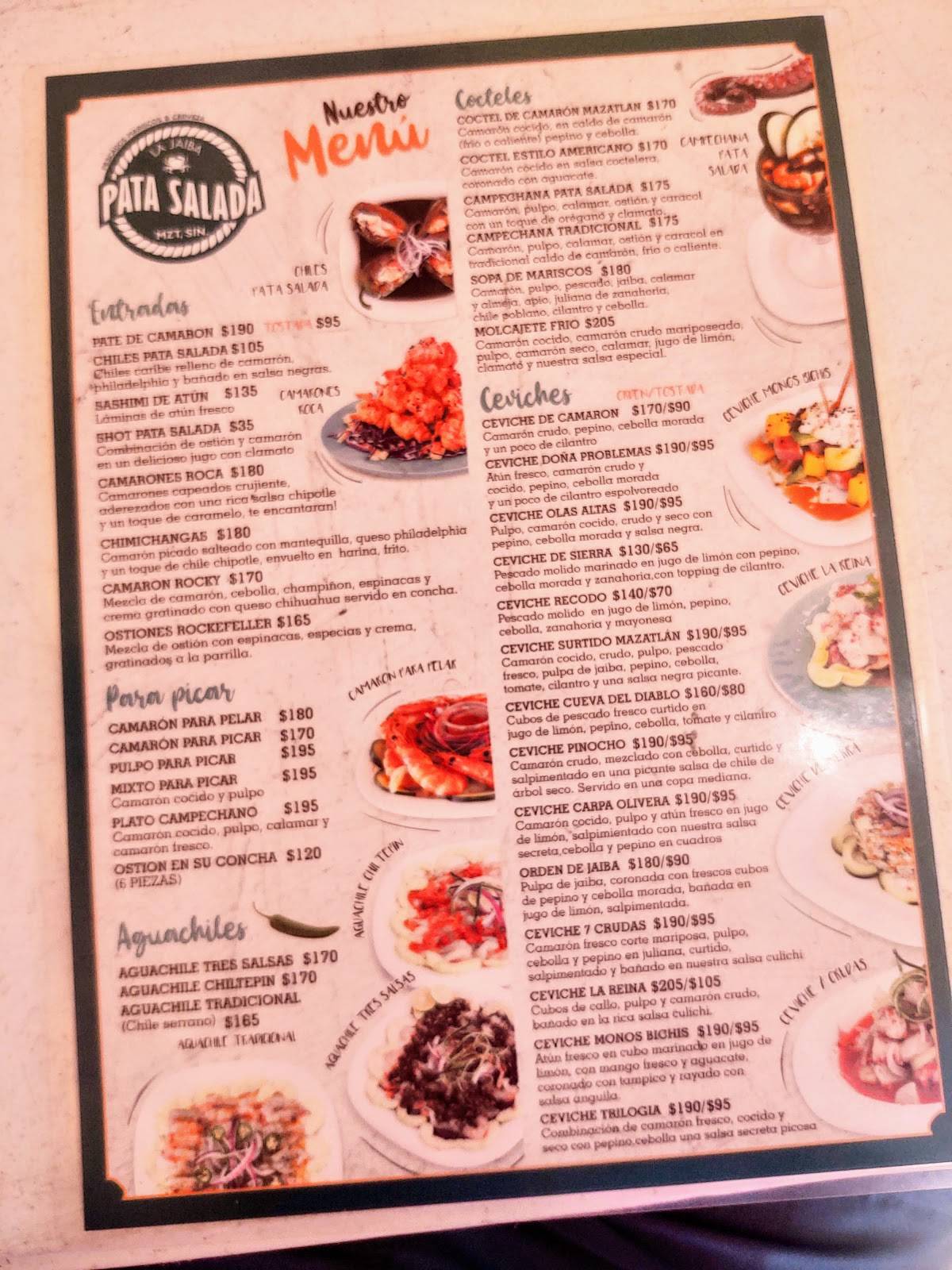 Carta del restaurante La Jaiba Pata Salada, Mazatlán