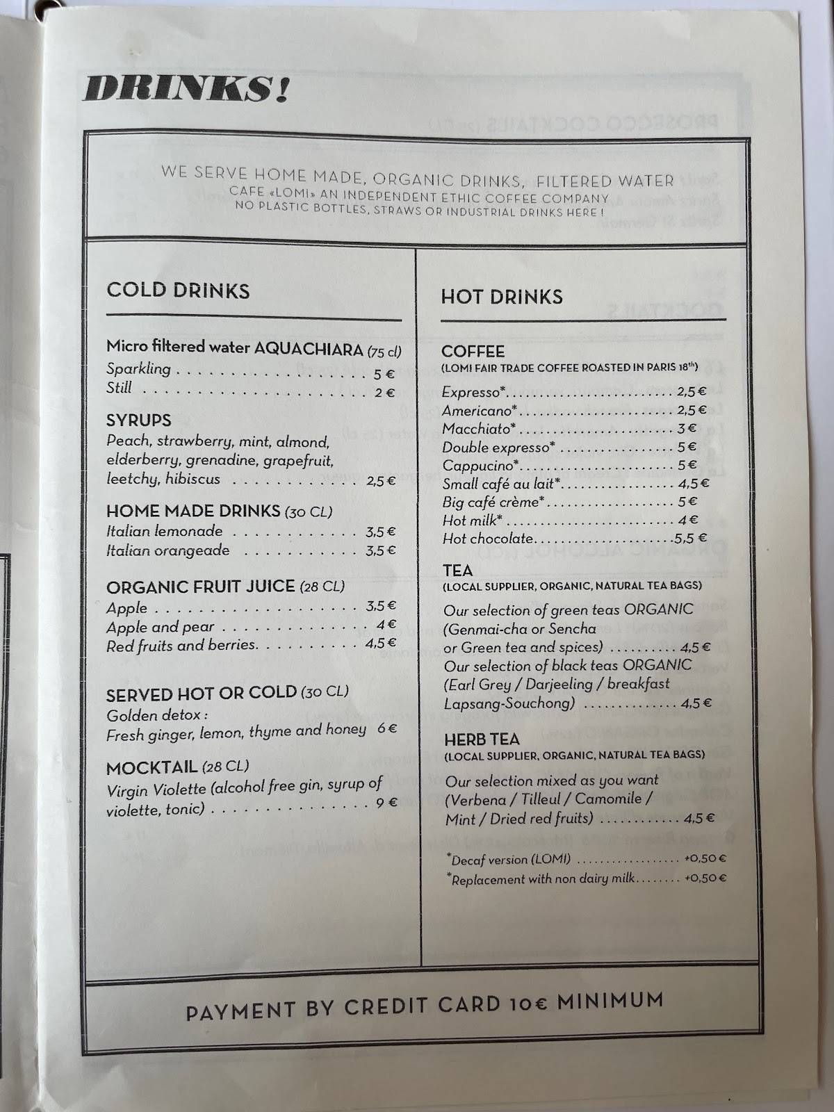 Menu at La Maison Rose restaurant, Paris, 2 Rue de l'Abreuvoir