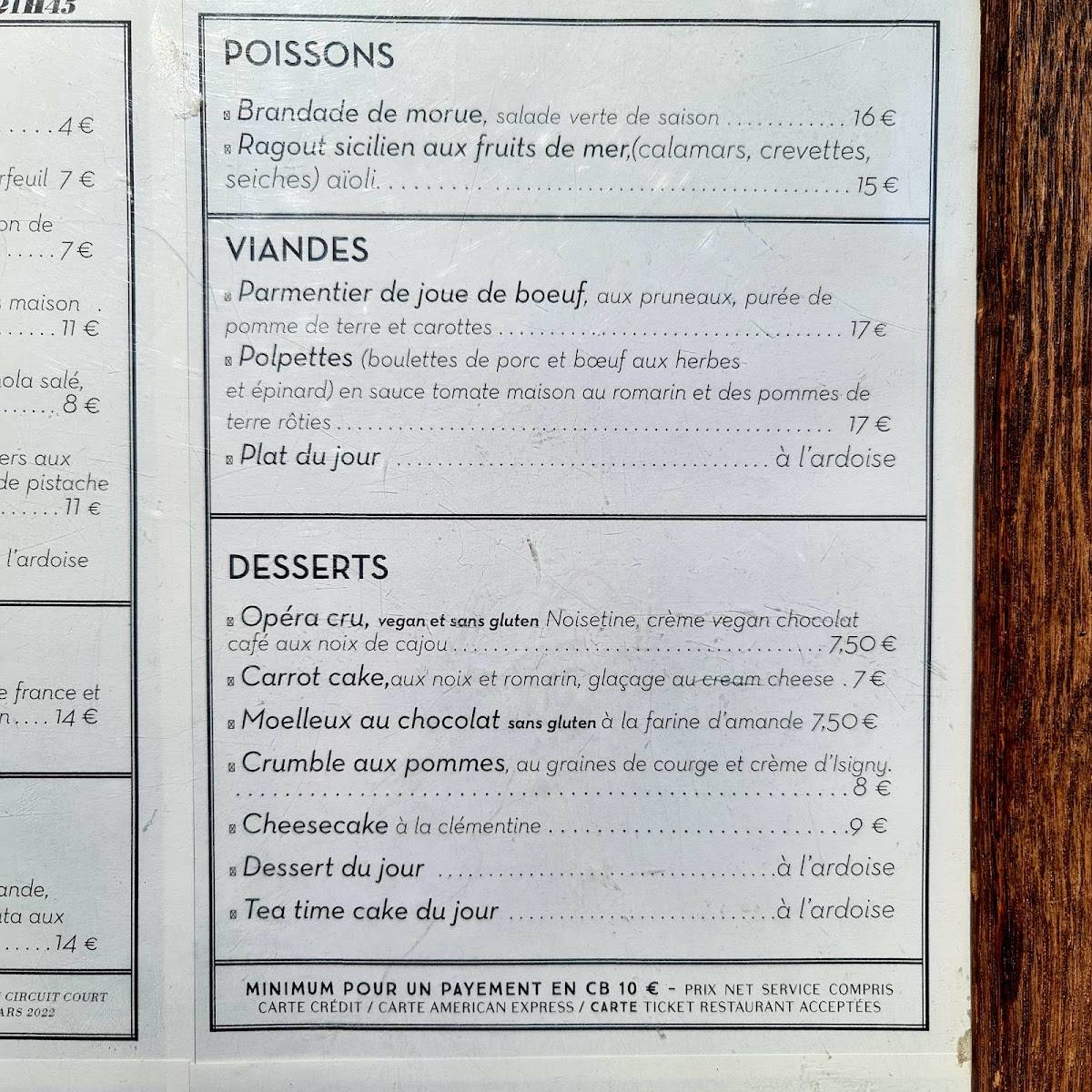 Menu at La Maison Rose restaurant, Paris, 2 Rue de l'Abreuvoir