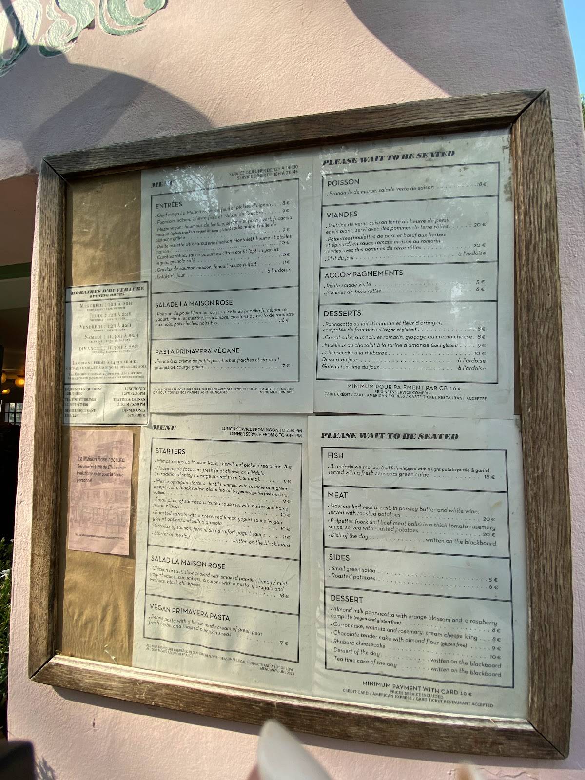 Menu at La Maison Rose restaurant, Paris, 2 Rue de l'Abreuvoir