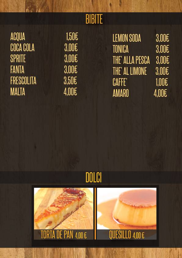 Menu da La Maracucha pub & bar, Milano