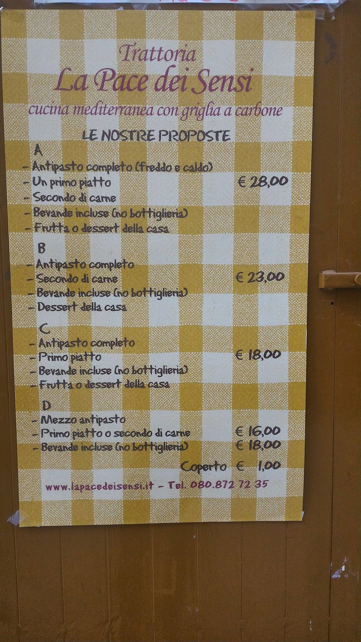 Menu da La Pace dei Sensi ristorante, Corato
