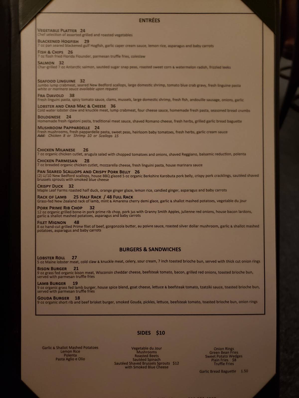 Menu at La Tavola Restaurant and Bar, Marco Island