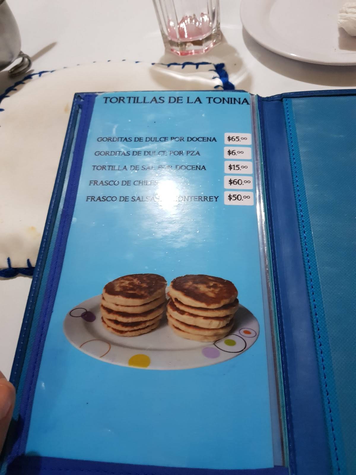 Menu at La Tonina restaurant, Mexico City