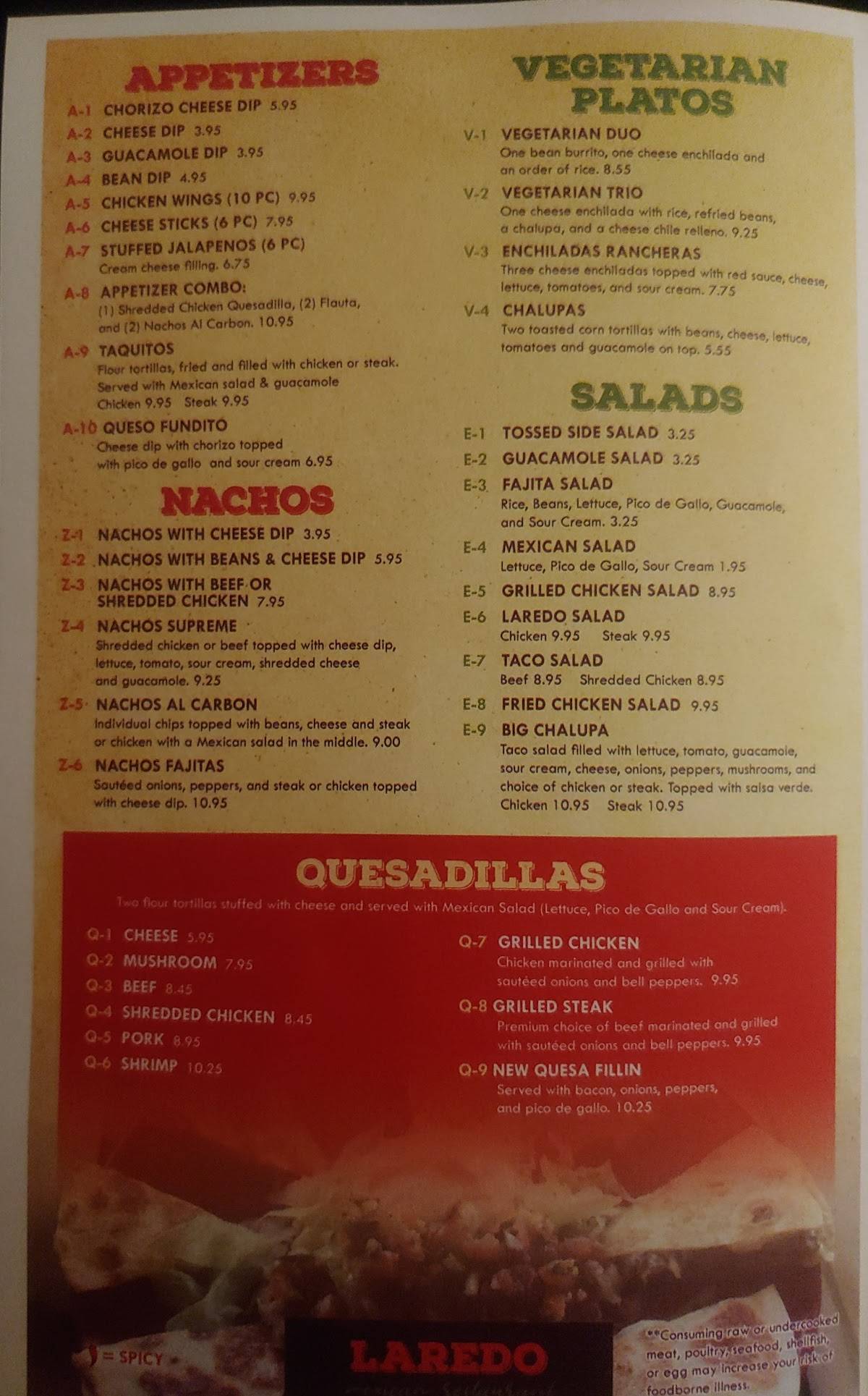 Menu at Laredo Mexican Restaurant, Lake Butler