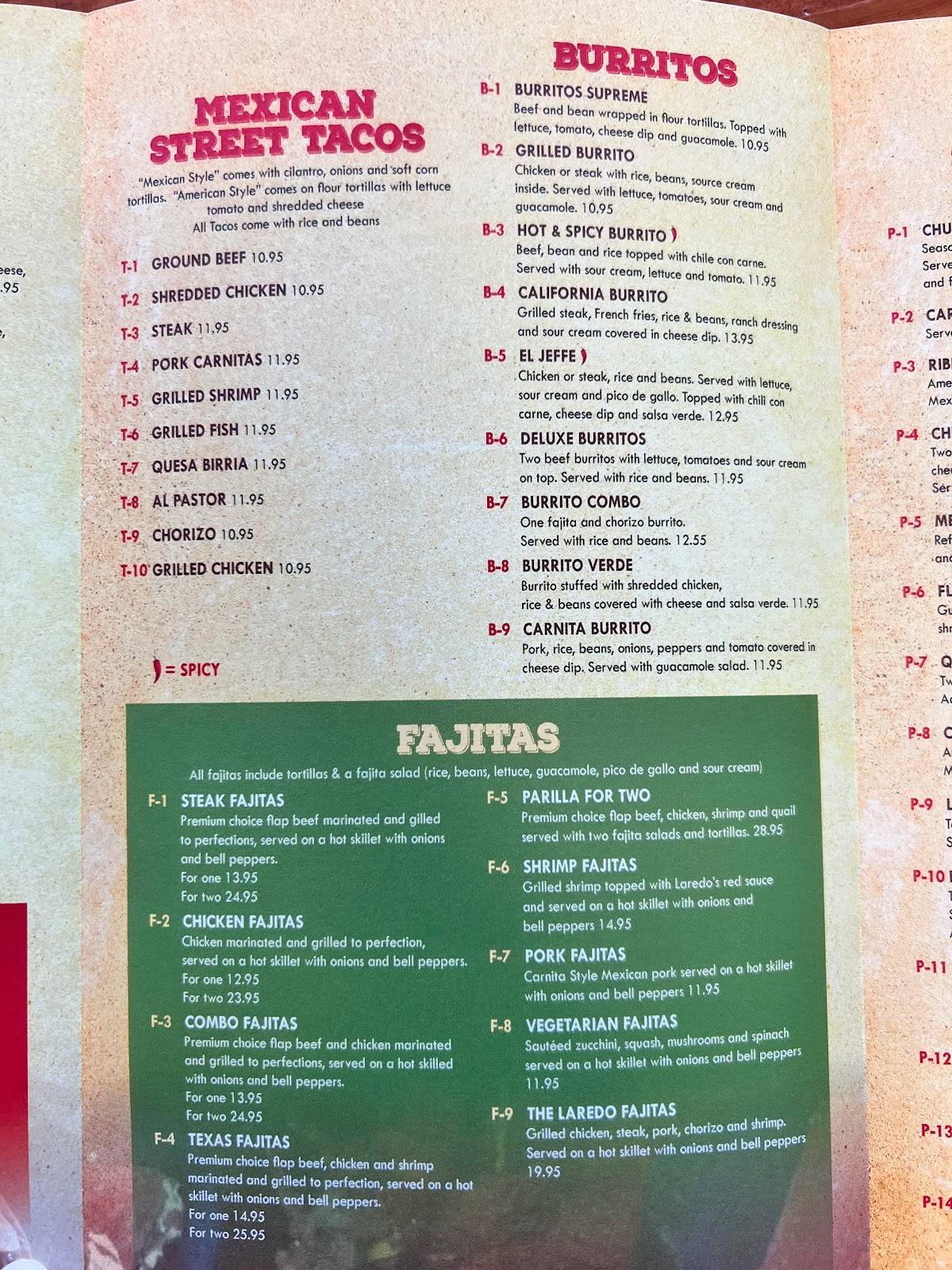 Menu at Laredo Mexican Restaurant, Lake Butler
