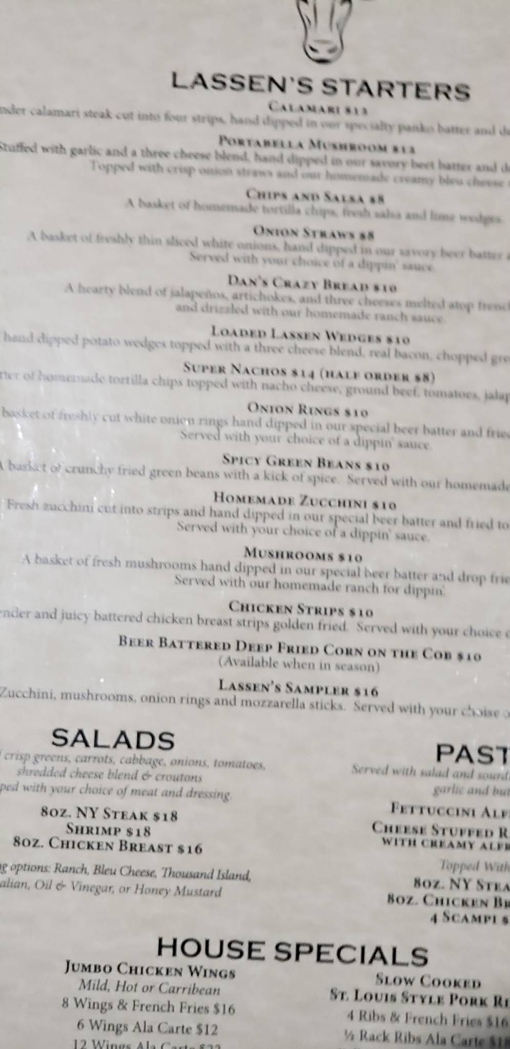 Menu at Lassen SteakHouse, Vina