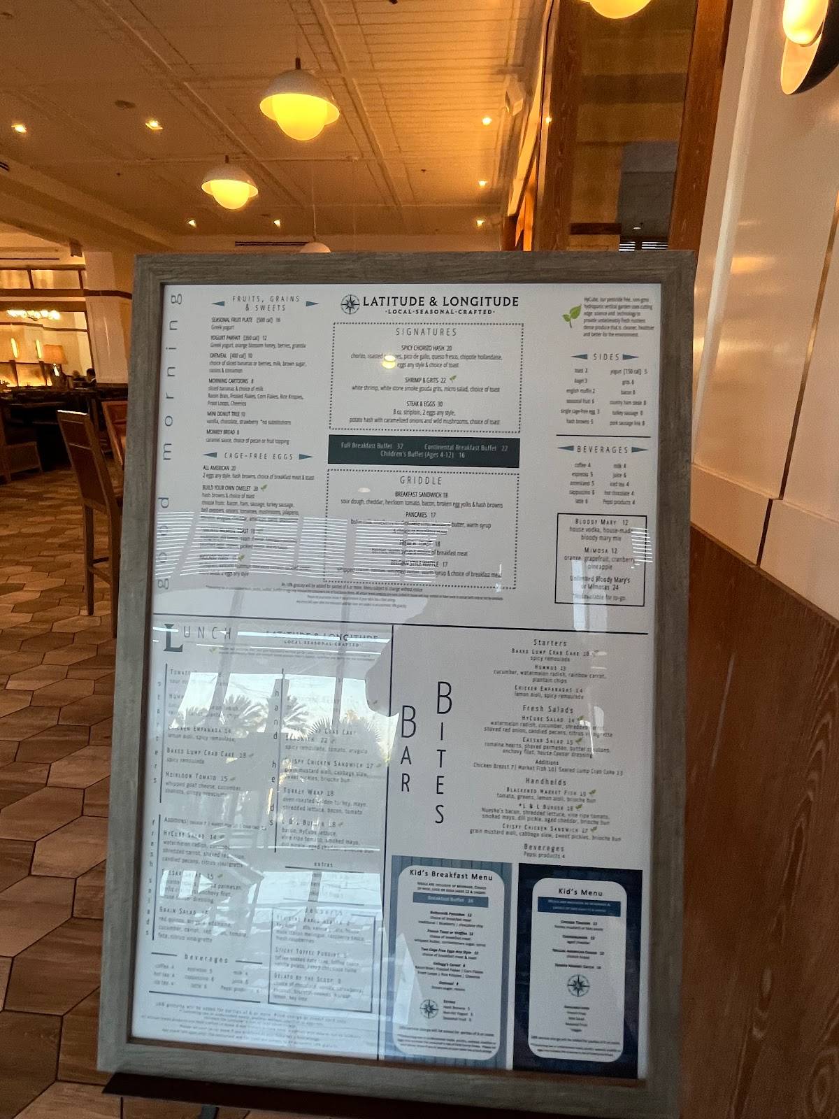 Menu at Latitude & Longitude restaurant, Orlando, World Center Dr