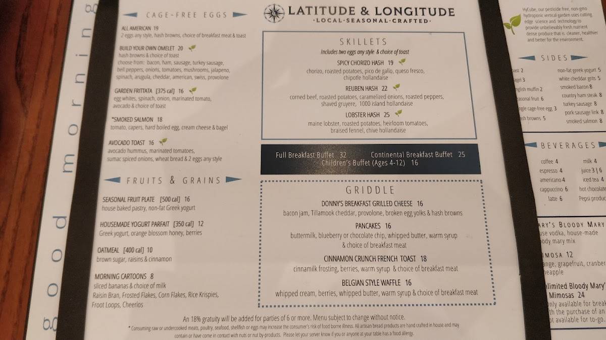Menu at Latitude & Longitude restaurant, Orlando, World Center Dr