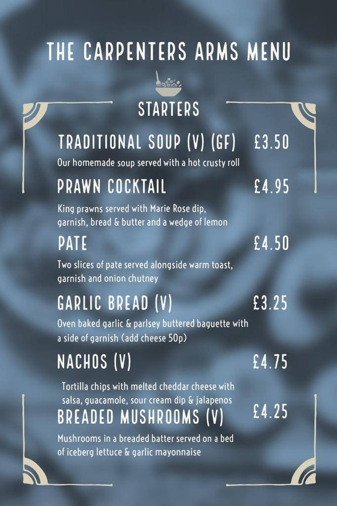 Menu at The Carpenters Arms restaurant, Laugharne