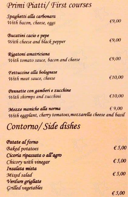 Menu at Le Terme del Colosseo restaurant, Rome