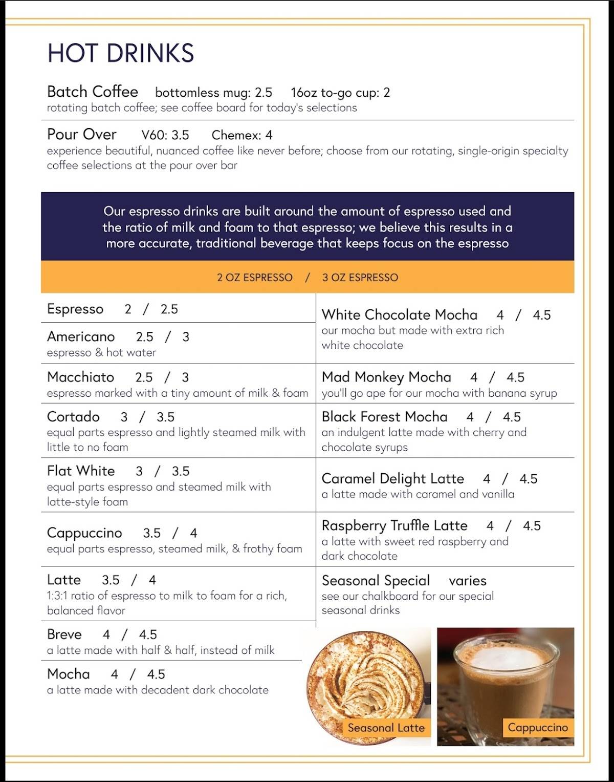 Menu at Lee’s Coffee & Tea cafe, Laurel