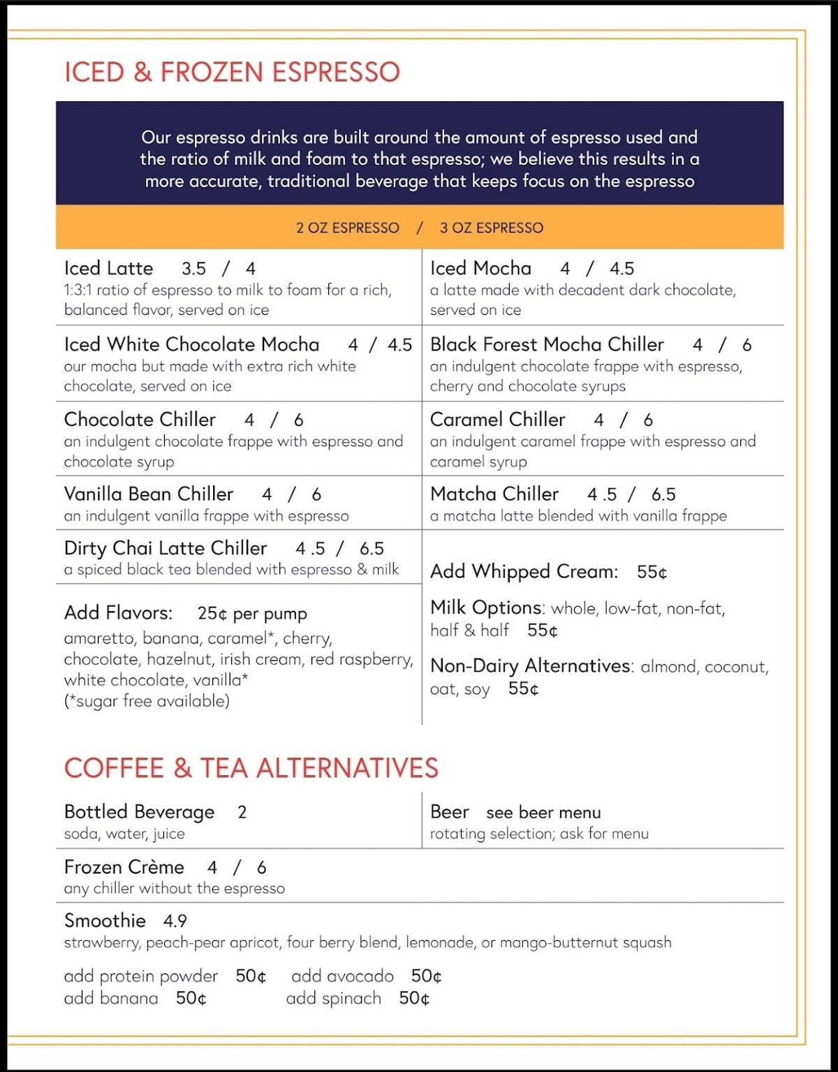 Menu at Lee’s Coffee & Tea cafe, Laurel