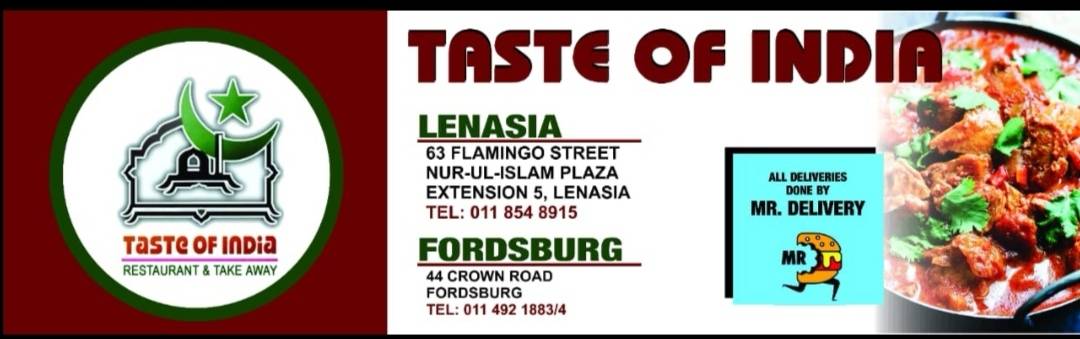 Menu at Taste of India restaurant, Lenasia