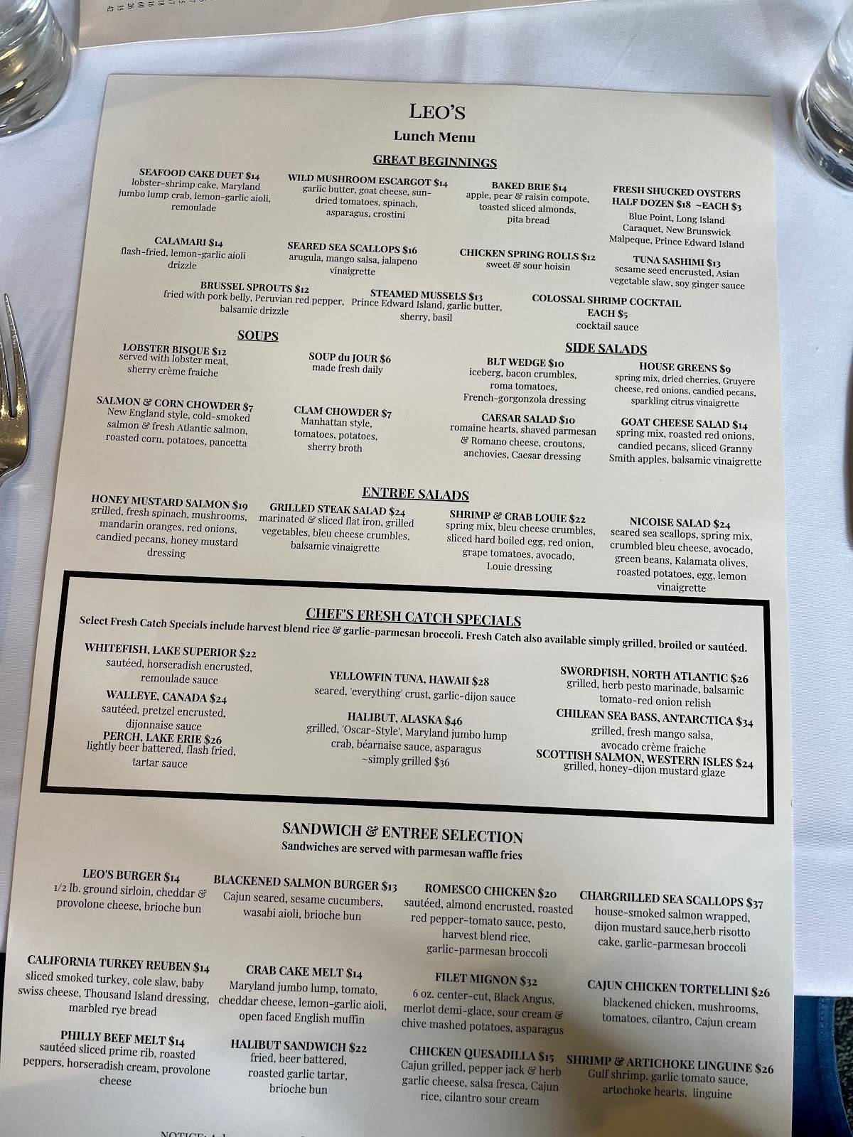 Menu at Leo's Seafood Restaurant & Bar, Grand Rapids
