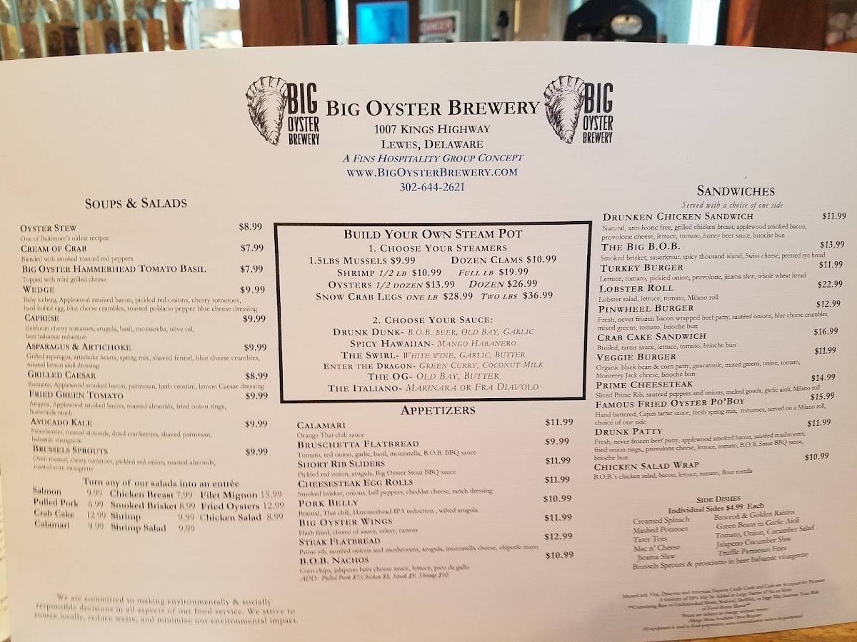 Menu at Big Oyster Brewery pub & bar, Lewes