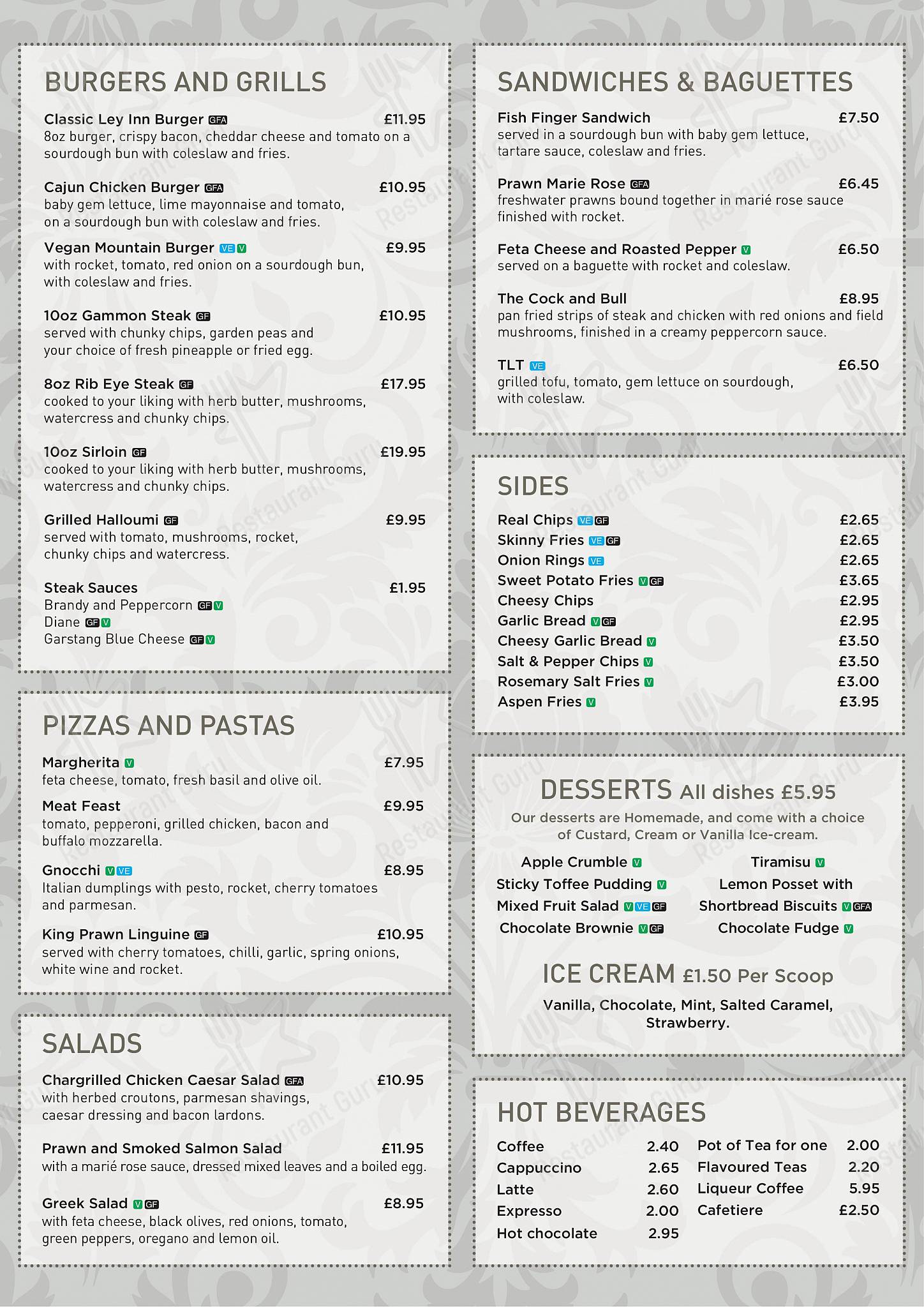 Menu at Ley Inn pub & bar, Chorley