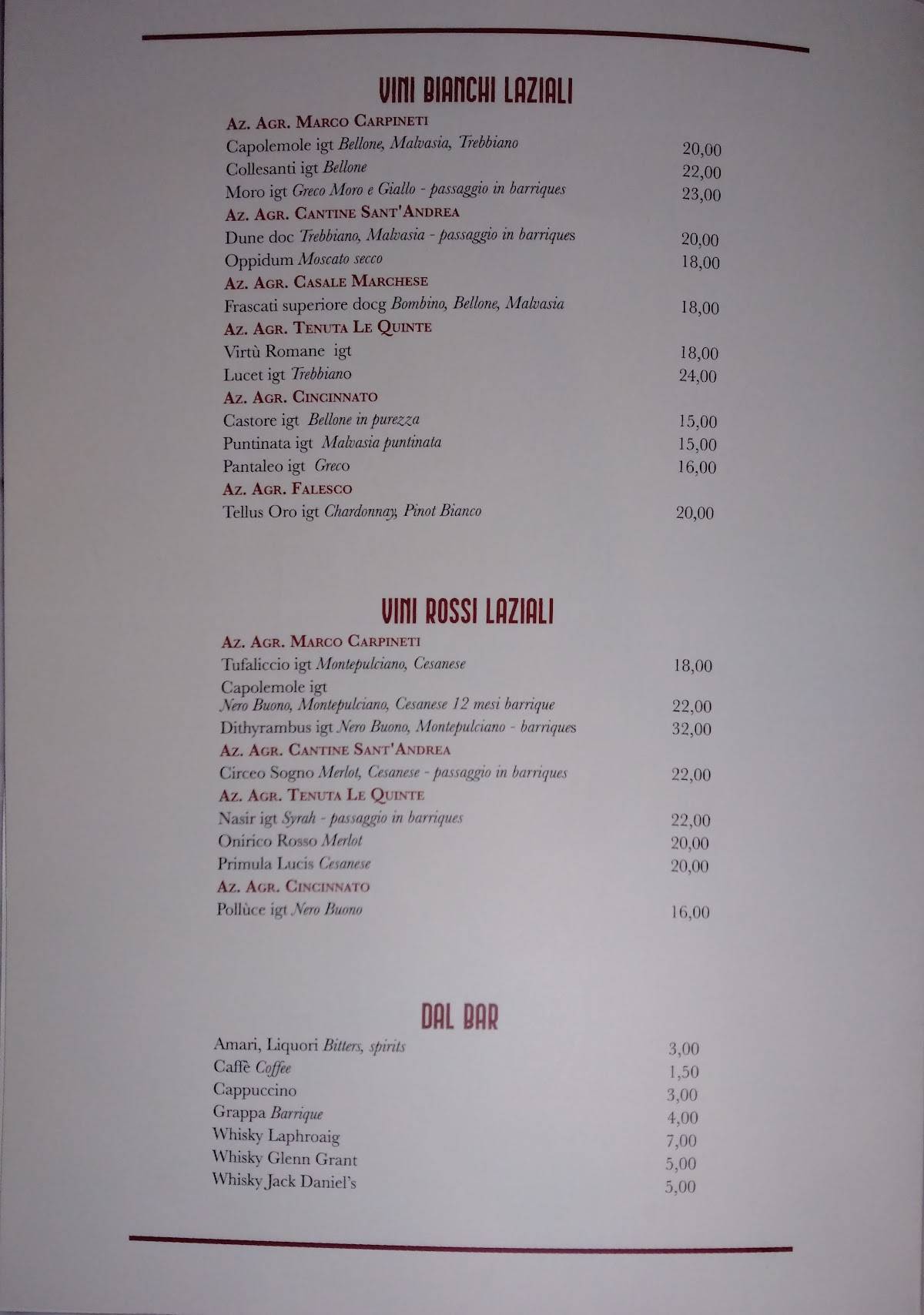 Menu at Li Rioni a Santiquattro pizzeria, Rome, Via dei SS. Quattro