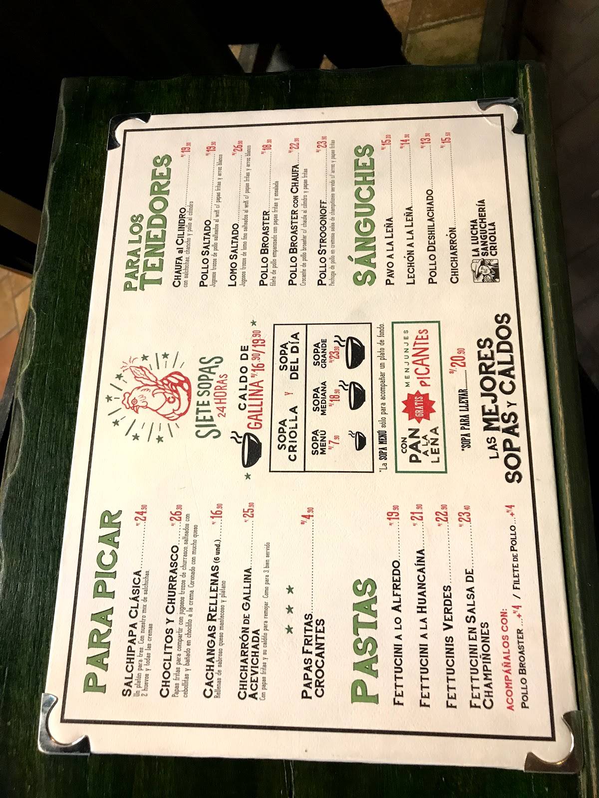 Carta del restaurante Siete Sopas Lince, Lince, Av. Arequipa 2394