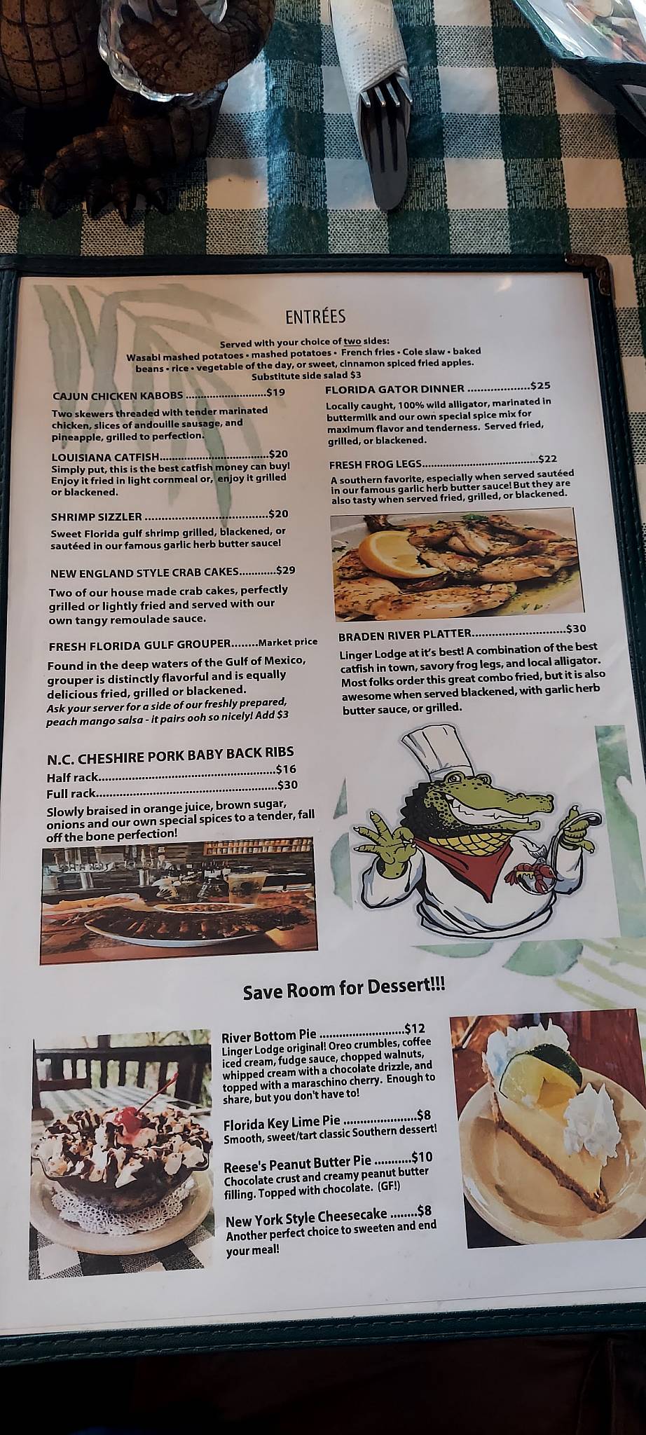 Menu at Linger Lodge Restaurant, Bradenton