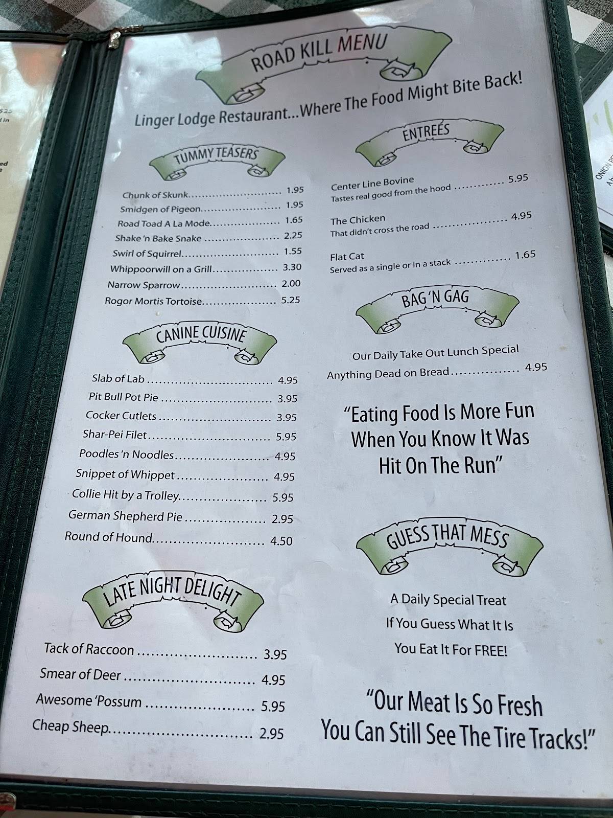 Menu at Linger Lodge Restaurant, Bradenton