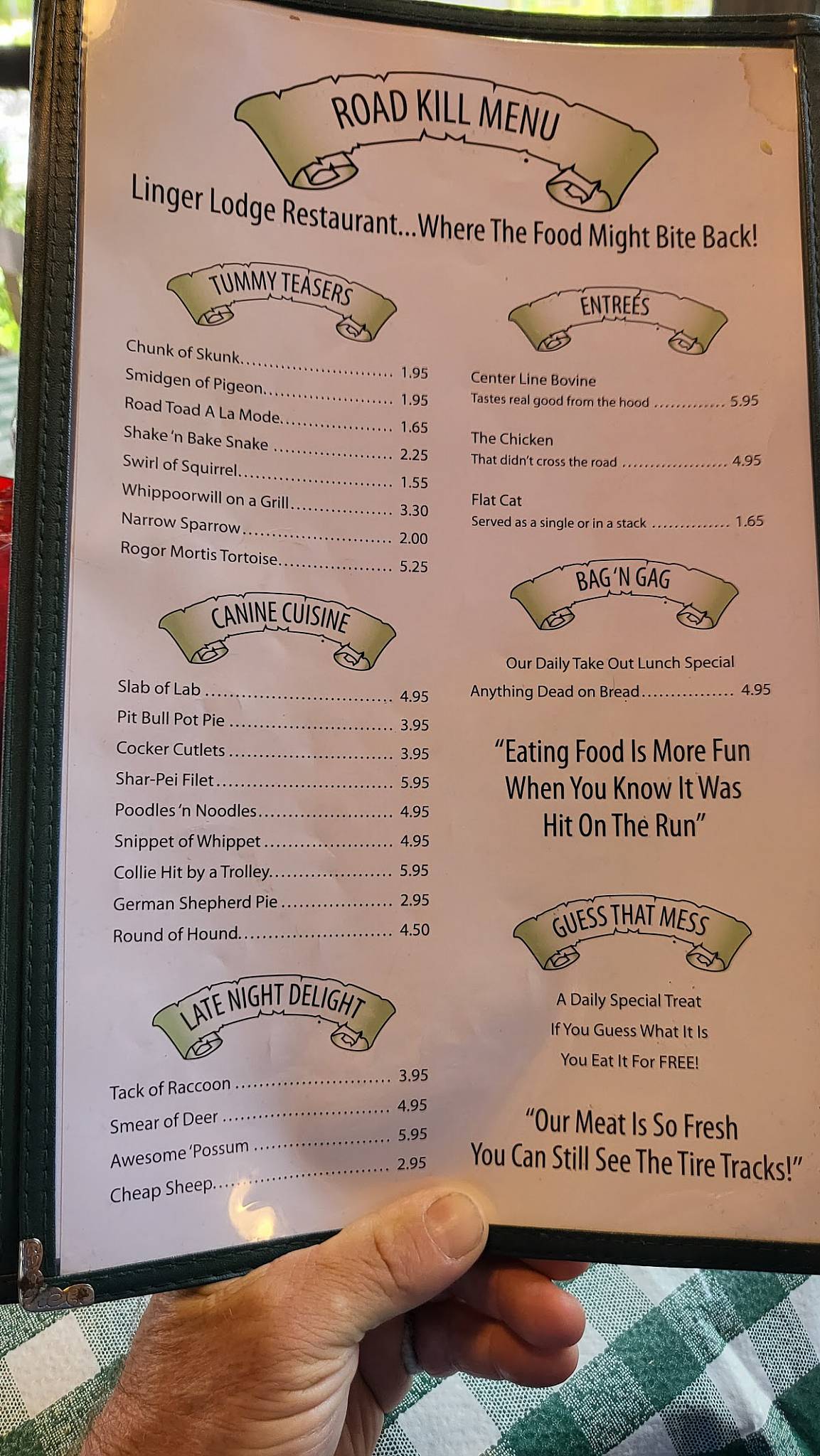Menu at Linger Lodge Restaurant, Bradenton