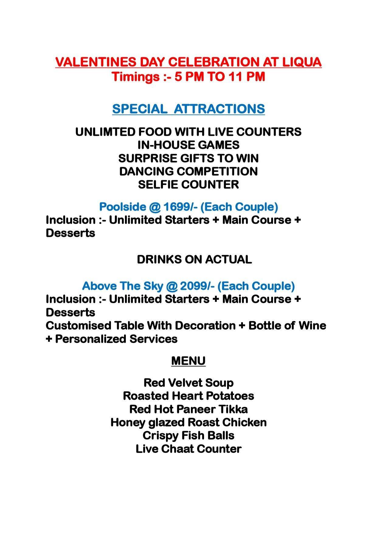 Menu at Liqua Rooftop Poolside Bar, Kolkata