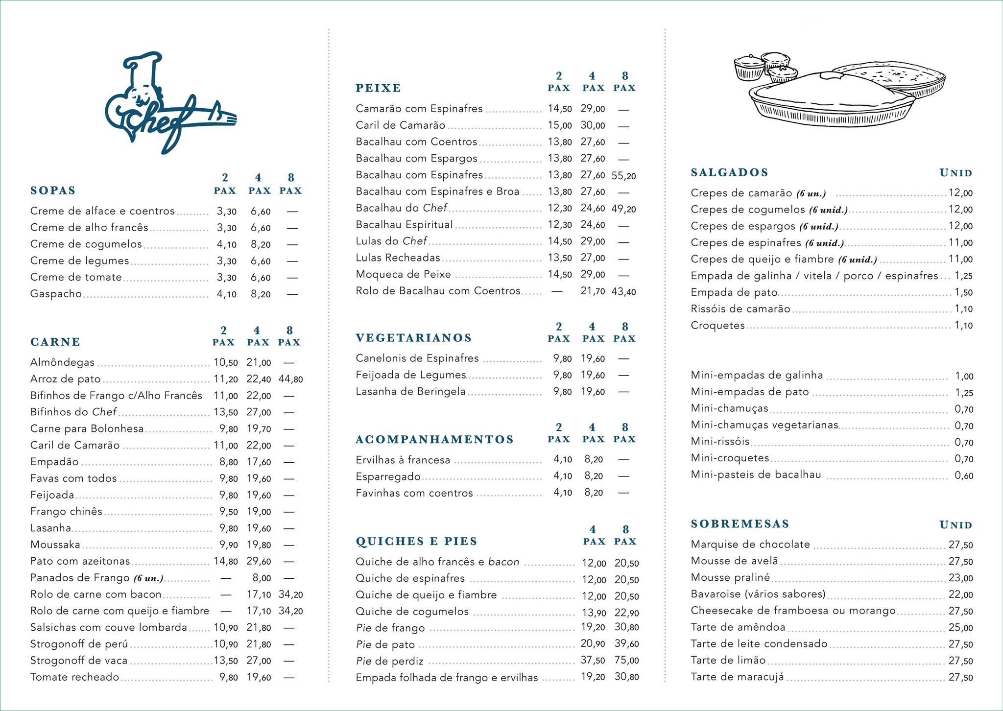 Menu em Chef Comida Pronta restaurante de fast food, Lisboa