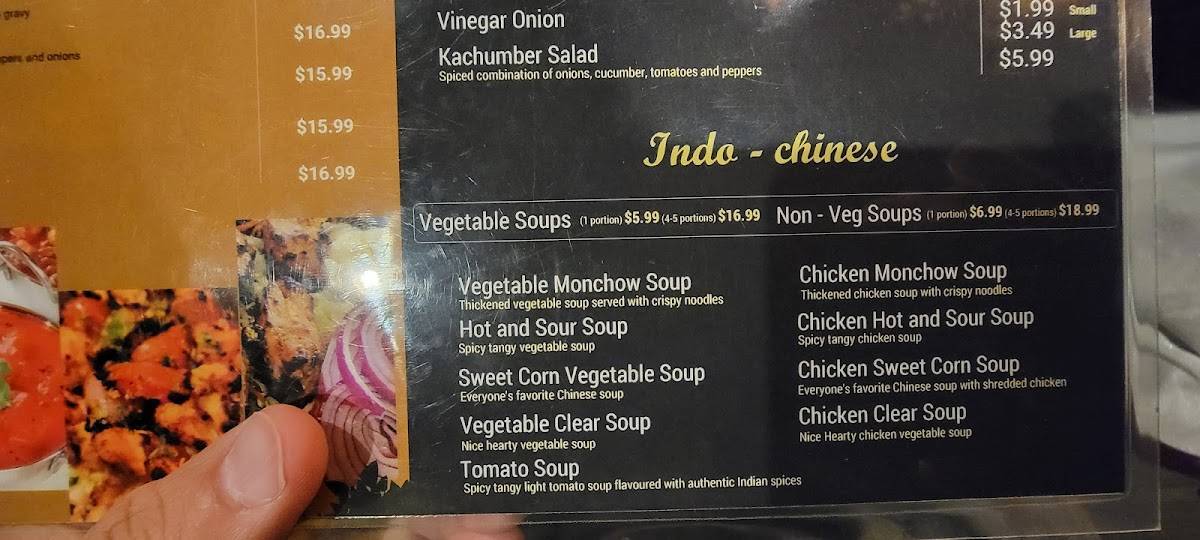 Menu at Little India restaurant, Edmonton