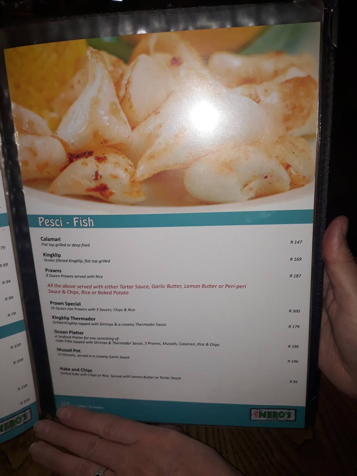 Menu at Little Neros restaurant, Boksburg