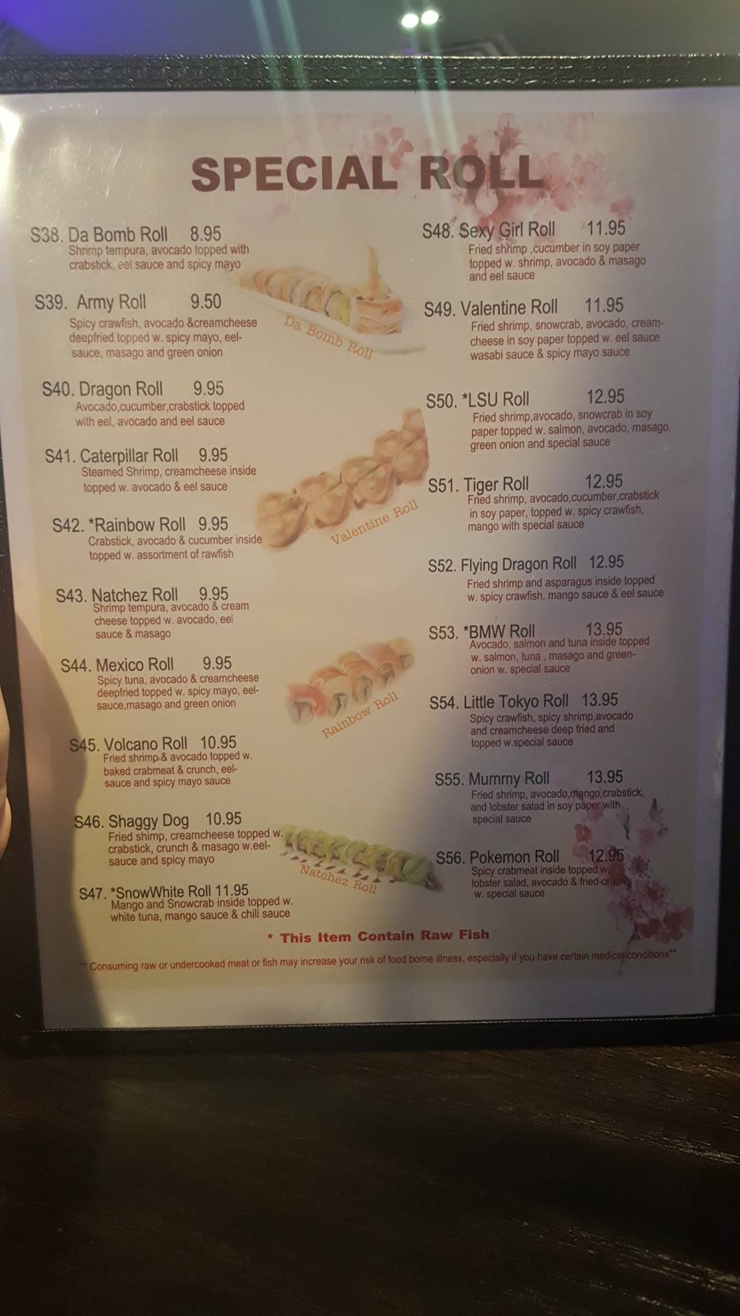 Menu at Little Tokyo restaurant, Natchez, 25 Sergeant Prentiss Dr