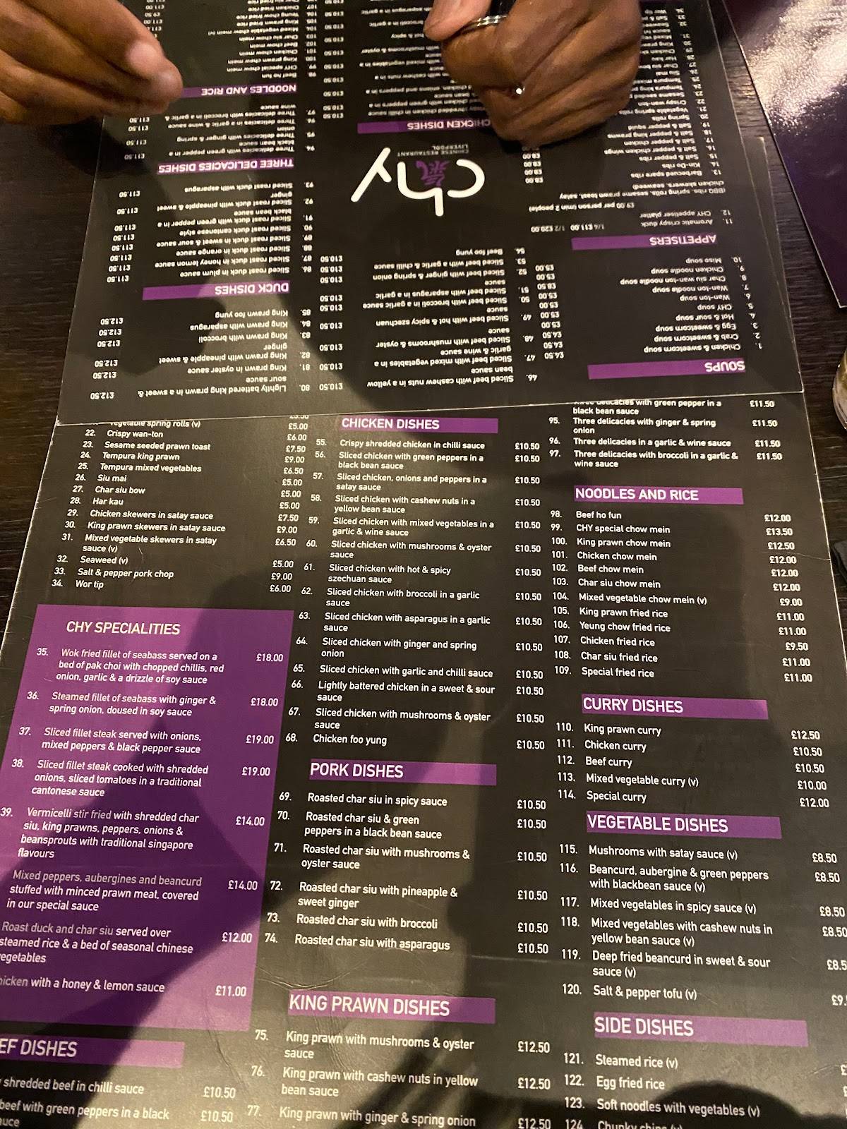 Menu at Chy Liverpool City Centre restaurant, Liverpool, 5-9 Renshaw St