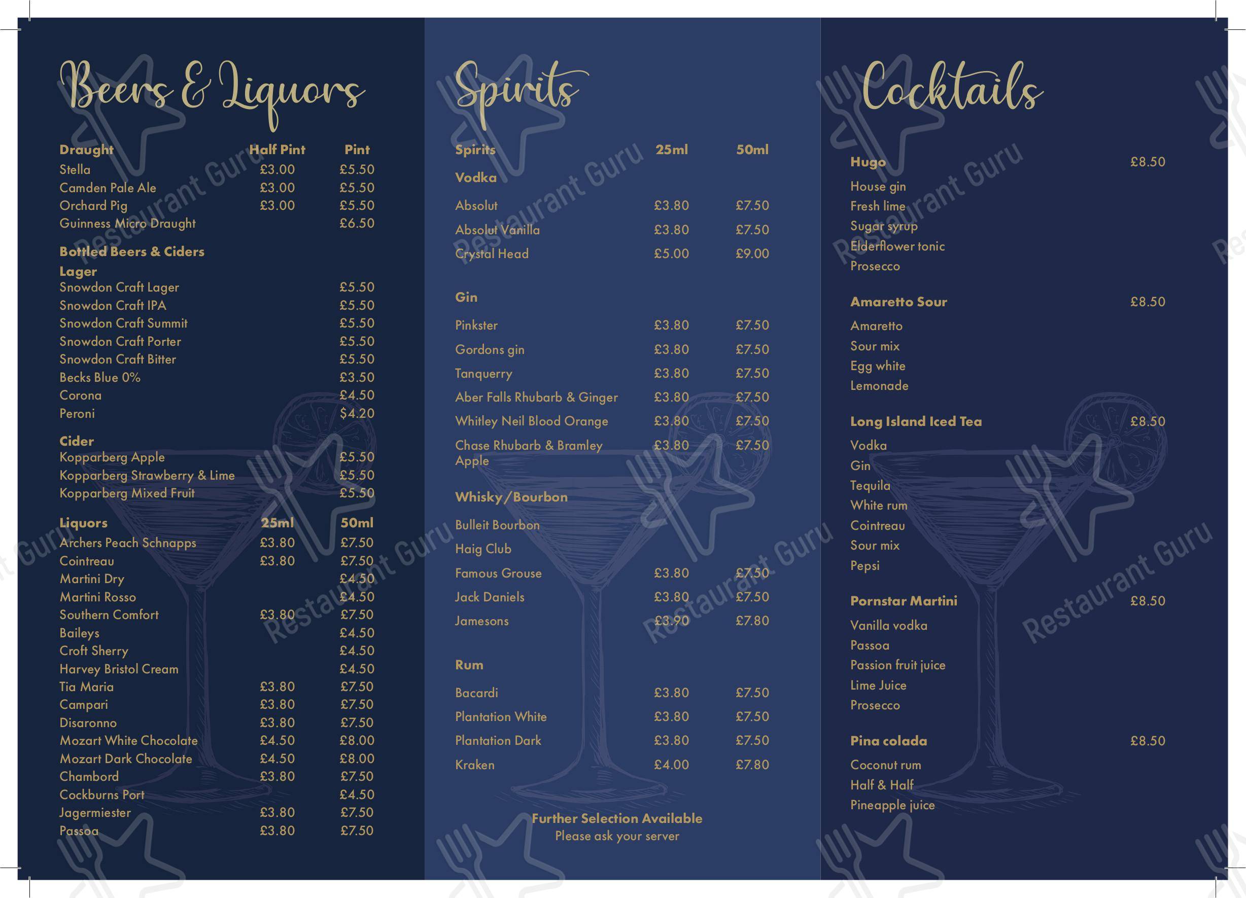 Menu at Llandudno Bay Hotel pub & bar, Llandudno