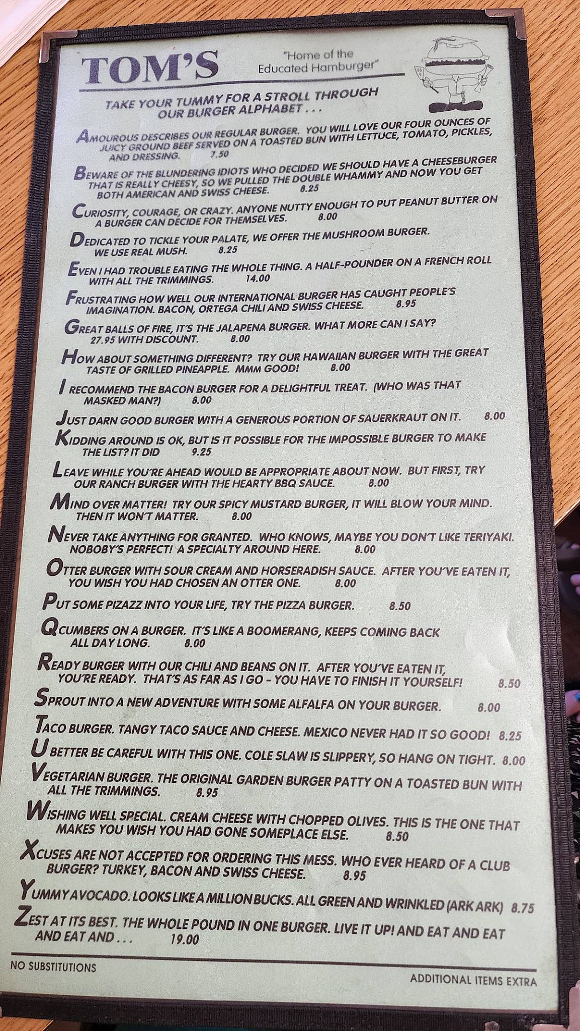 Menu at Tom's restaurant, Lompoc, 115 E College Ave #13