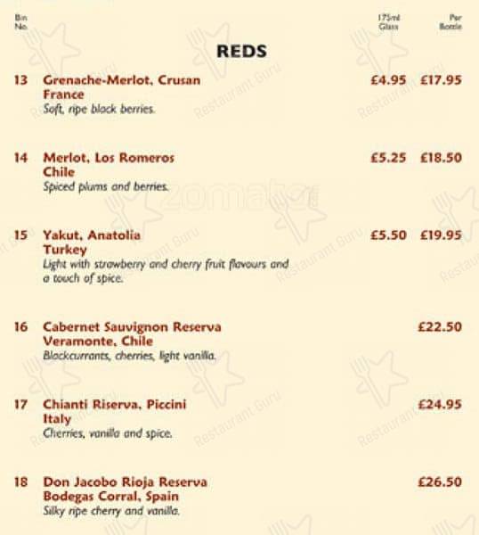 Menu at Ishtar restaurant, London, 10-12 Crawford St
