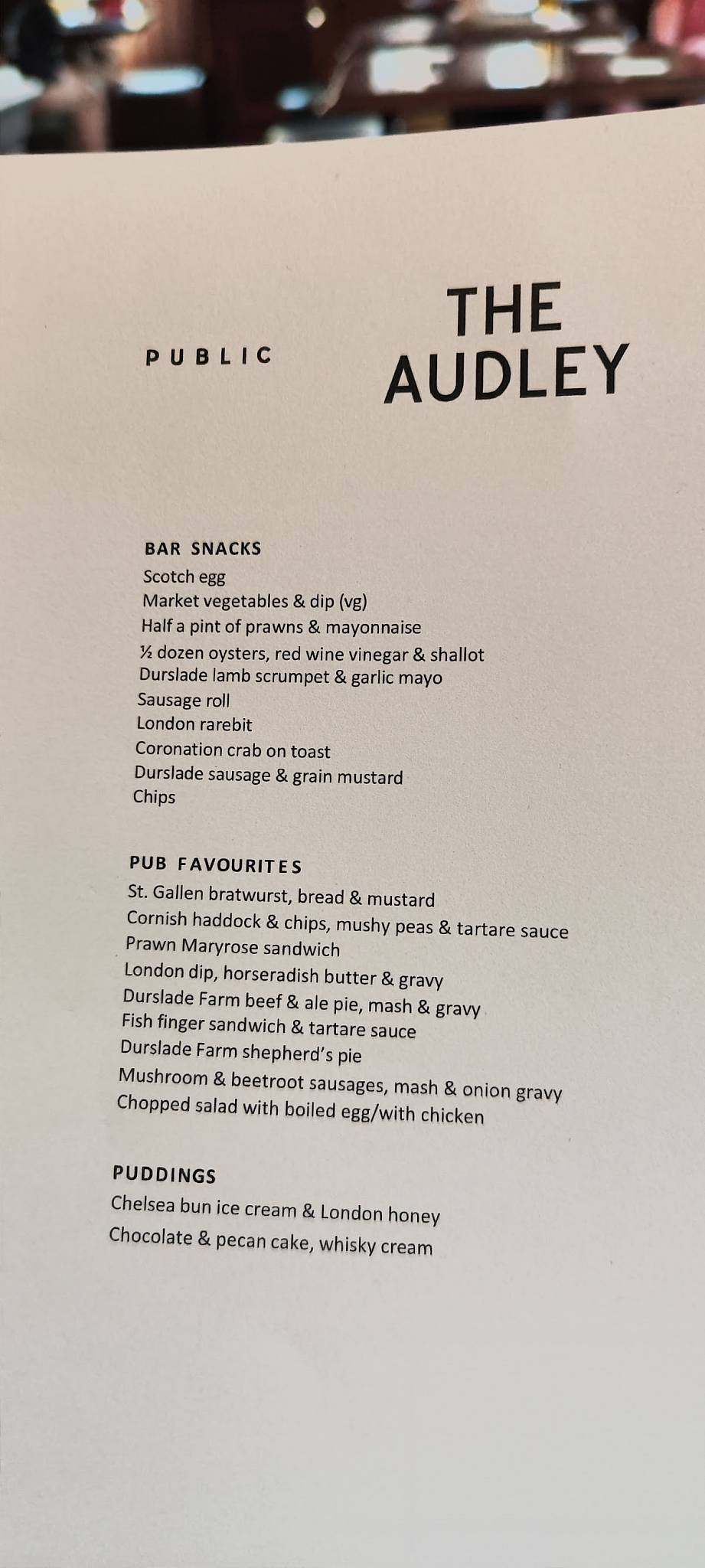Menu at The Audley Public House, London
