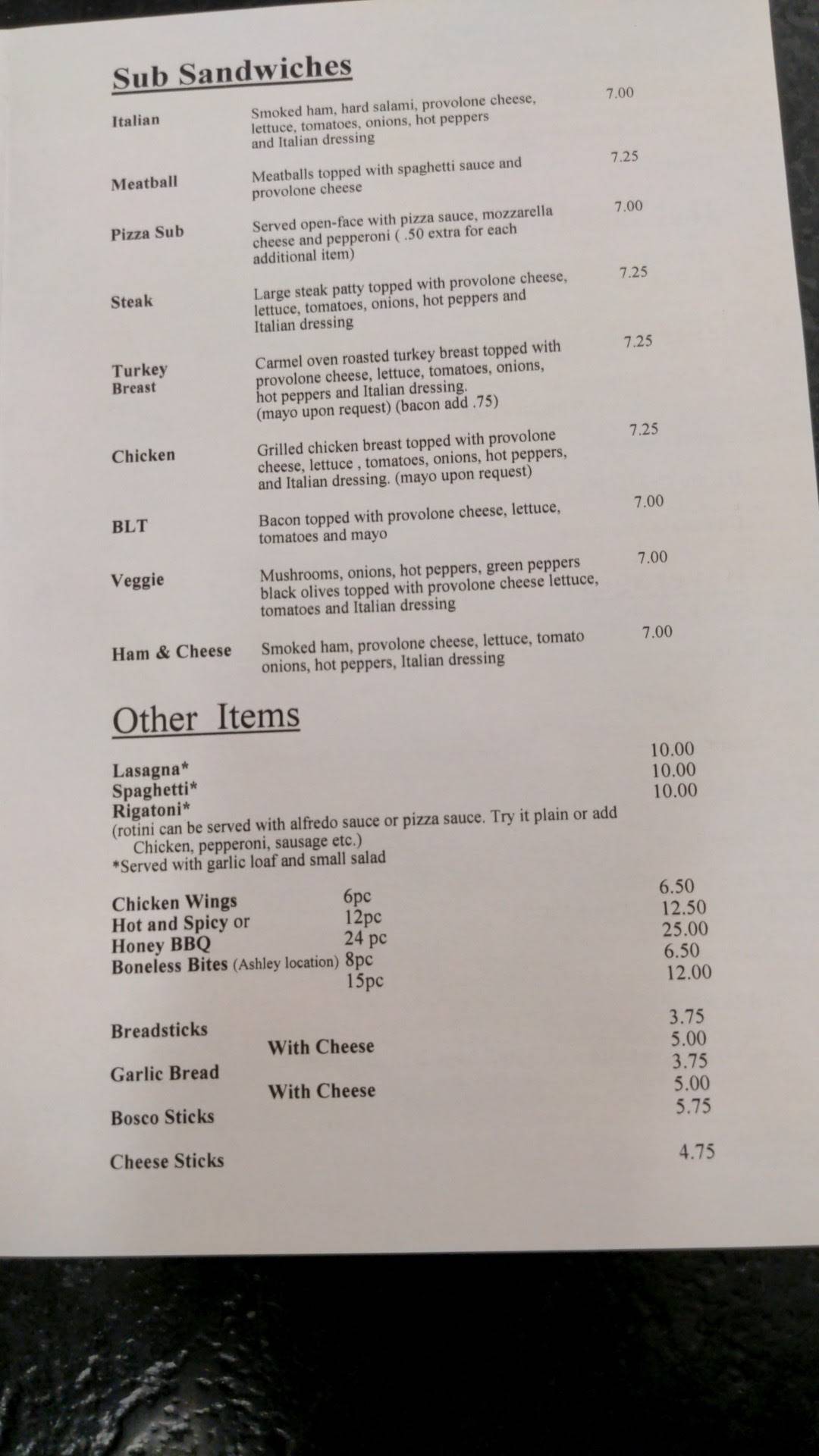 Menu at Long Branch Pizza pizzeria, Ashley