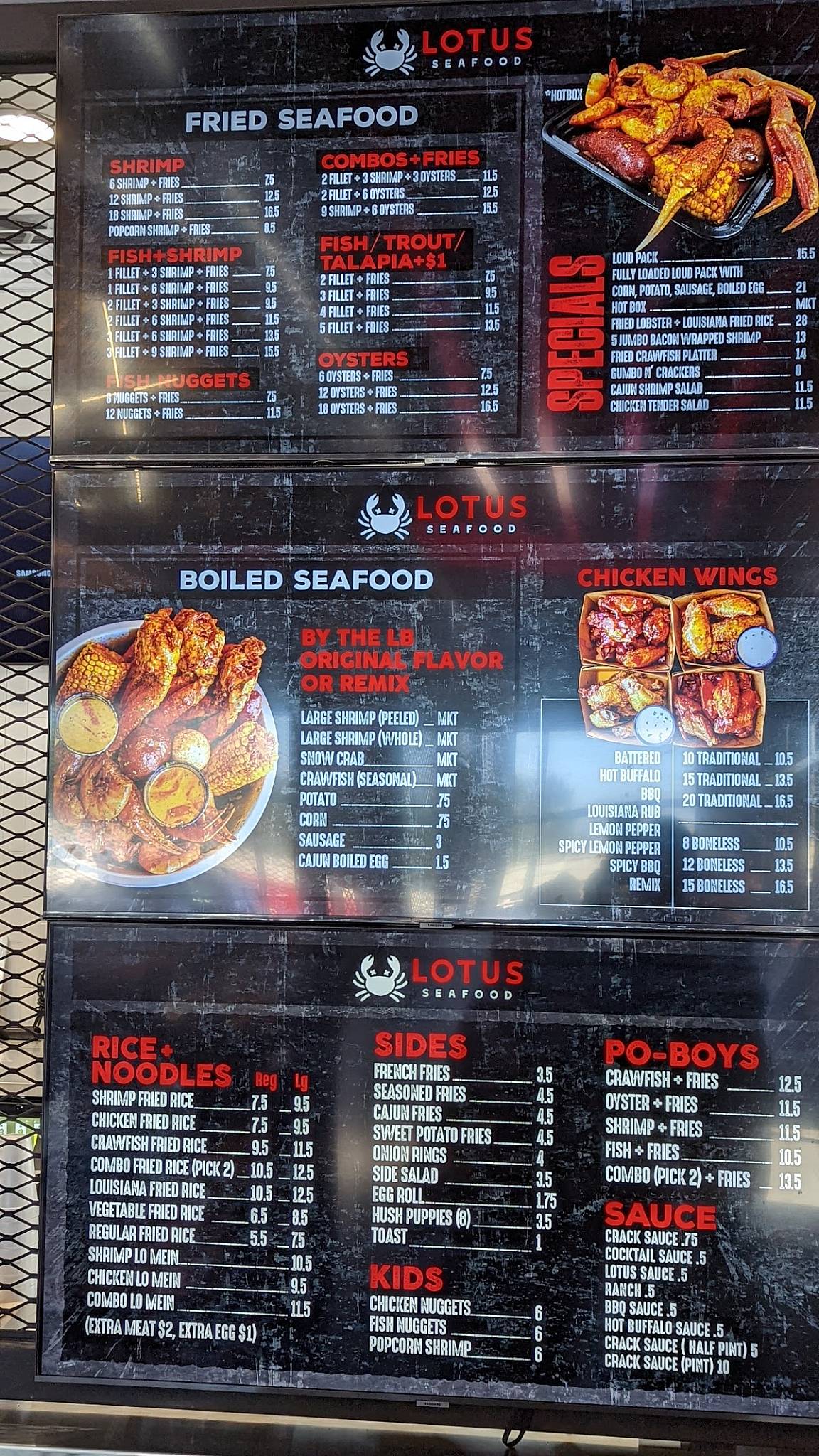 Menu at Lotus Seafood restaurant, Houston, Southwest Fwy