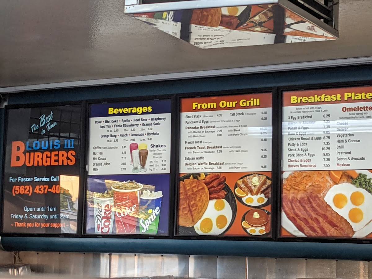 Menu at Louis Burger III restaurant, Long Beach