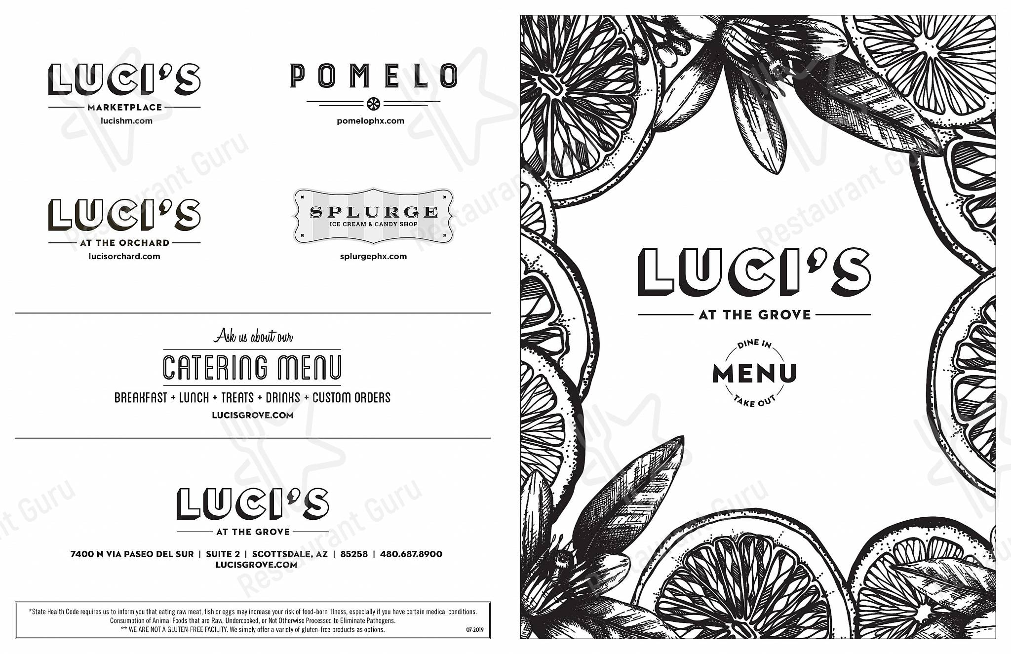 Menu at Luci's at the Grove restaurant, Scottsdale
