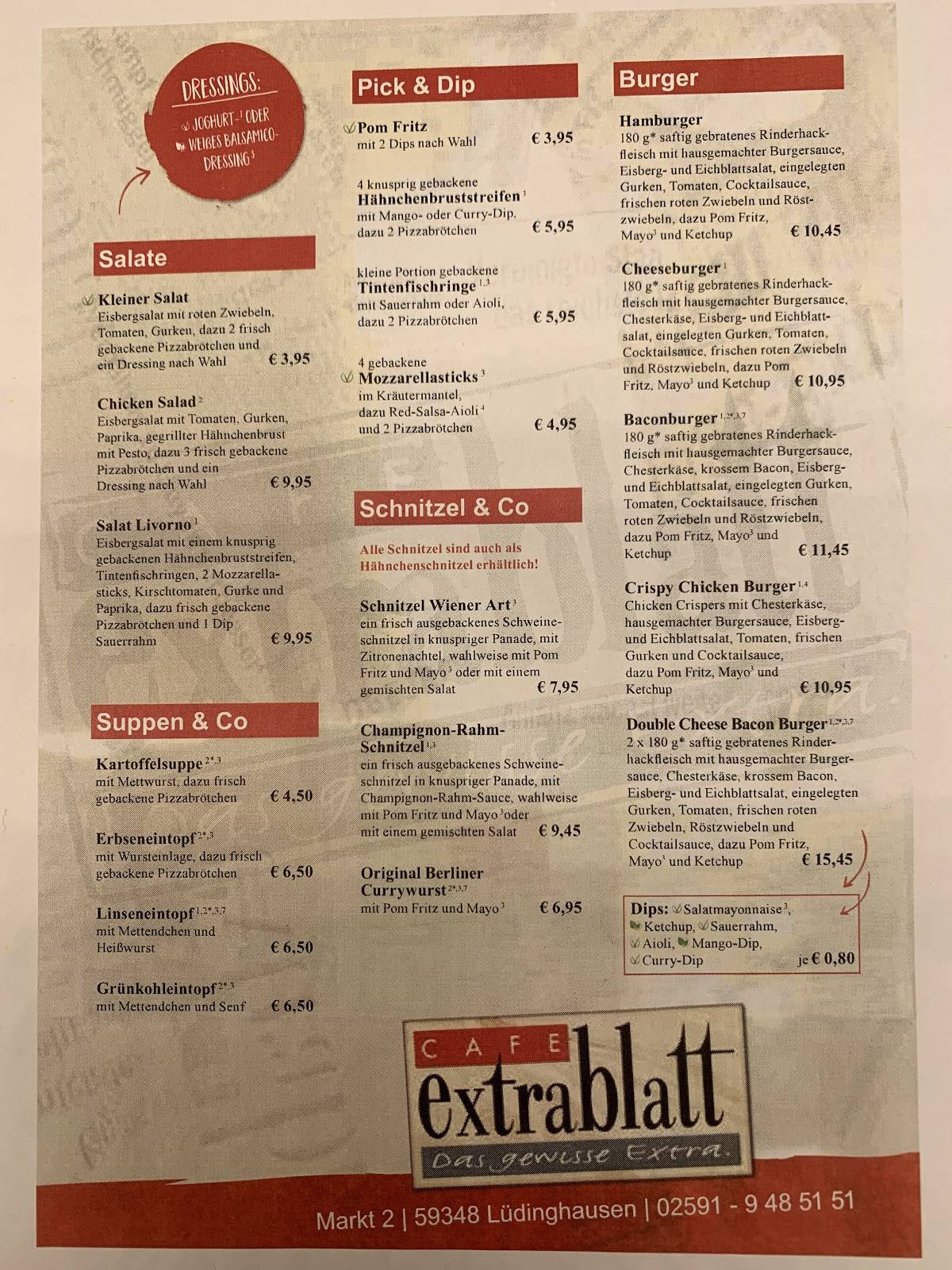 Speisekarte von Cafe Extrablatt Lüdinghausen, Lüdinghausen
