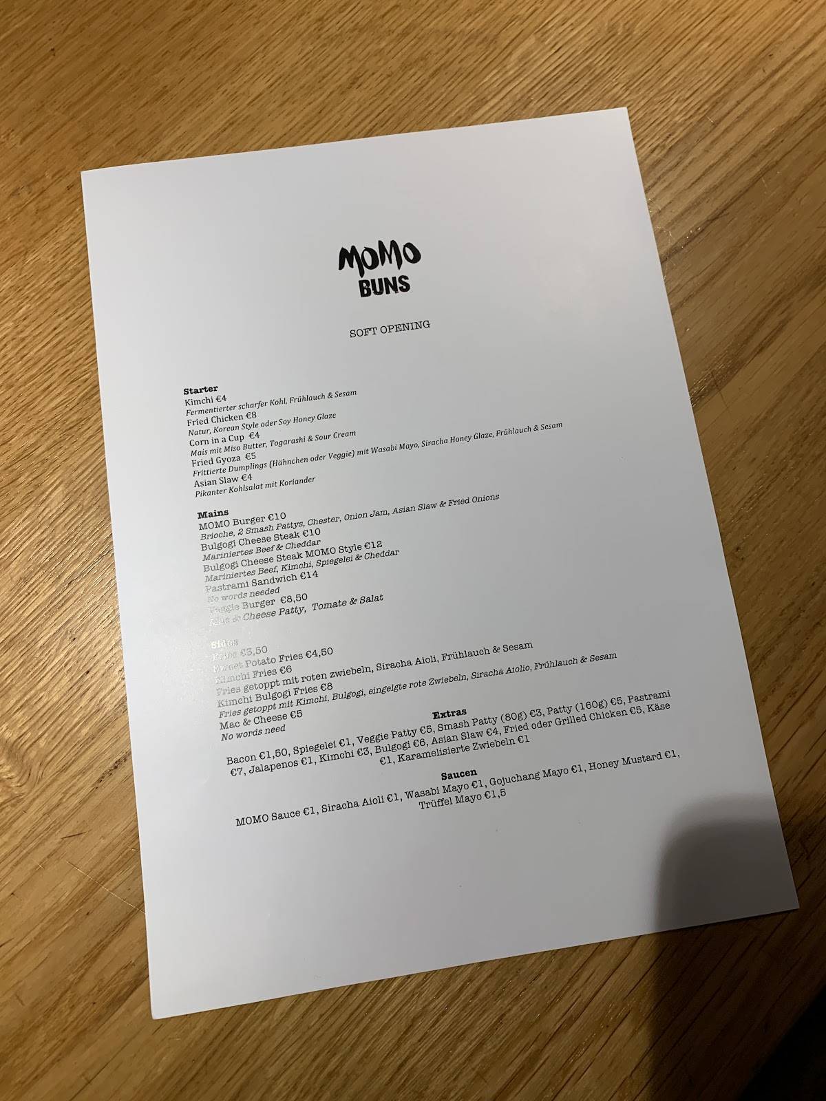 Speisekarte von MOMO Buns restaurant, Hamburg