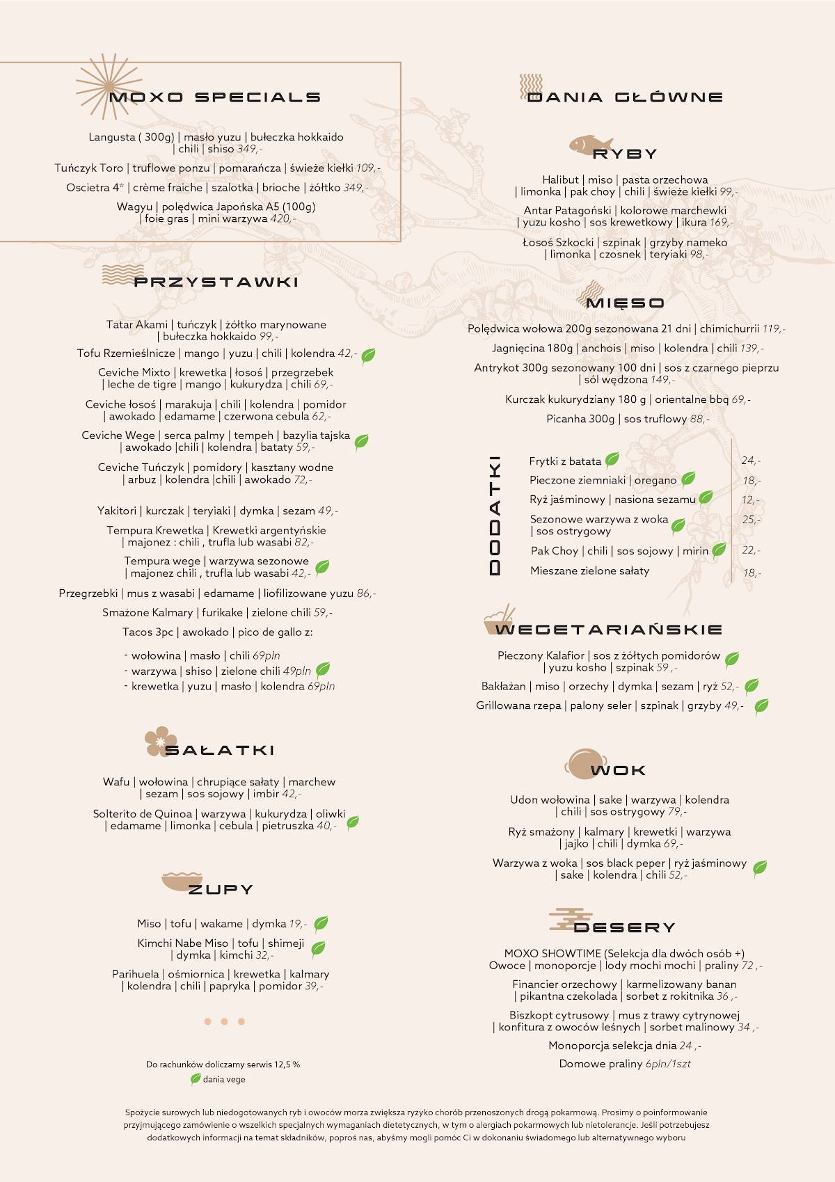 Menu at MOXO Restaurant & Club, Warsaw