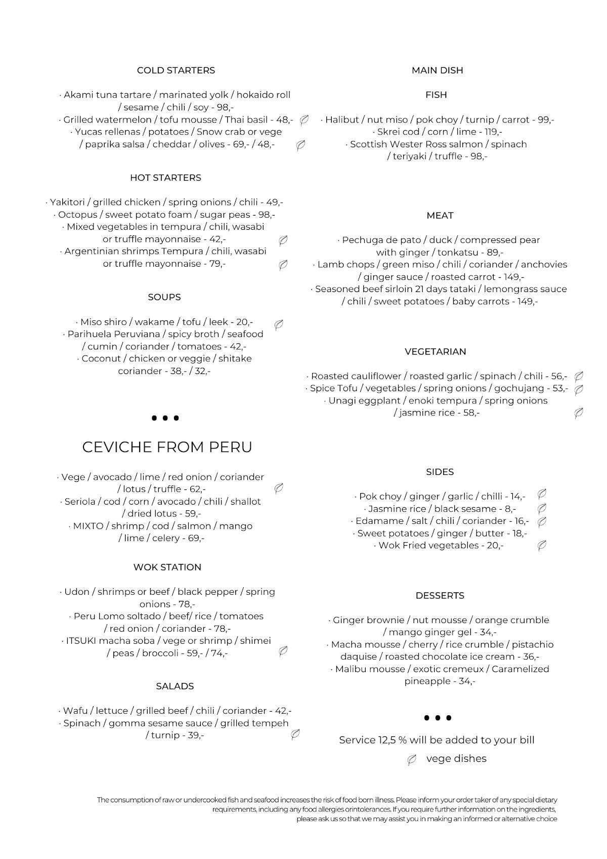 Menu at MOXO Restaurant & Club, Warsaw