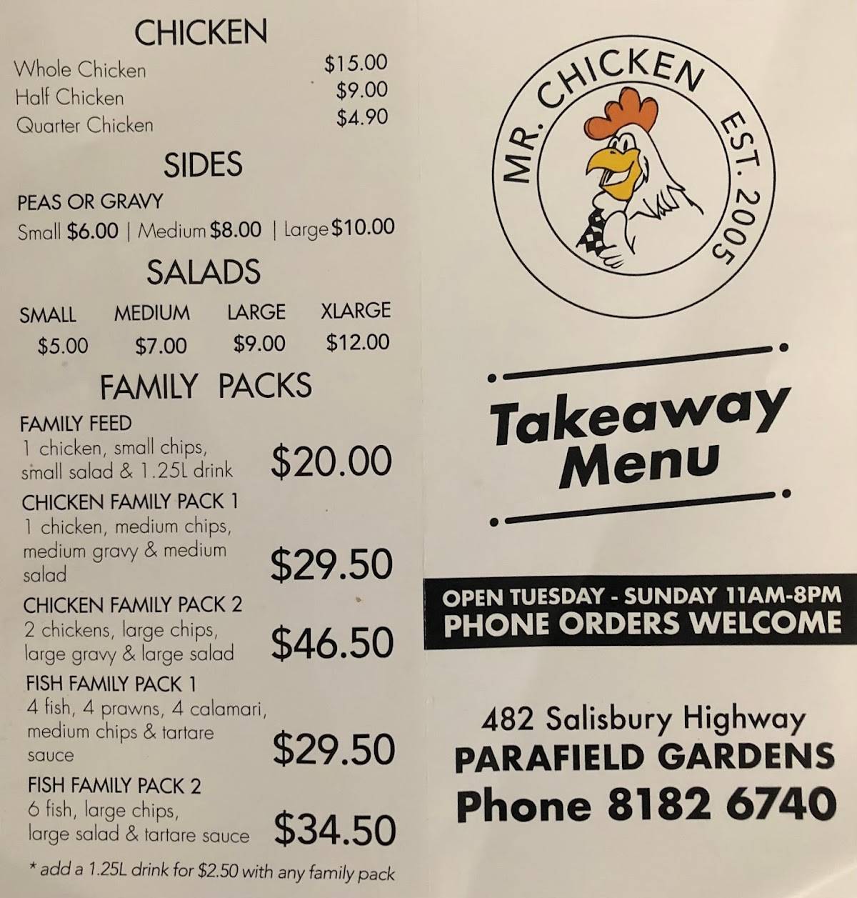 Menu at Mr chicken Parafield gardens BBQ, Parafield Gardens