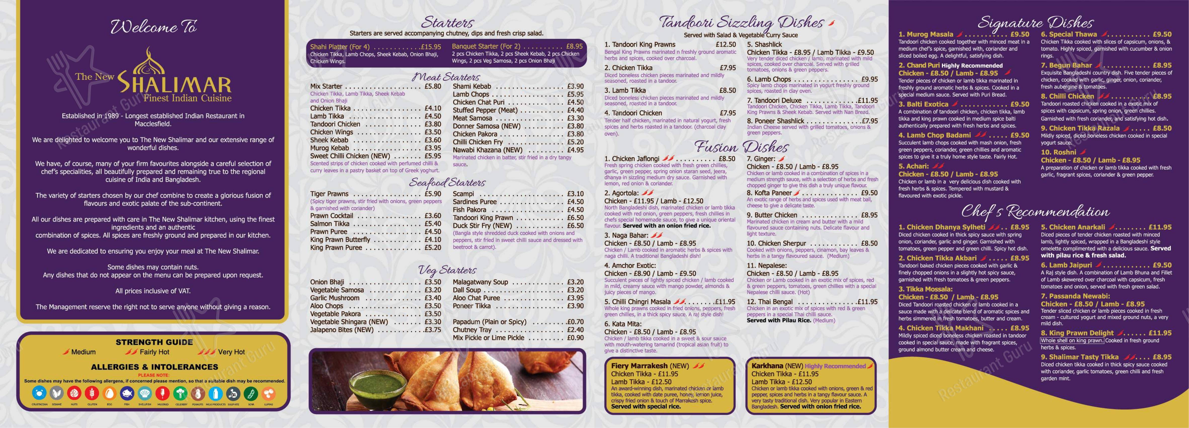 Menu at The Shalimar Restaurant, Macclesfield